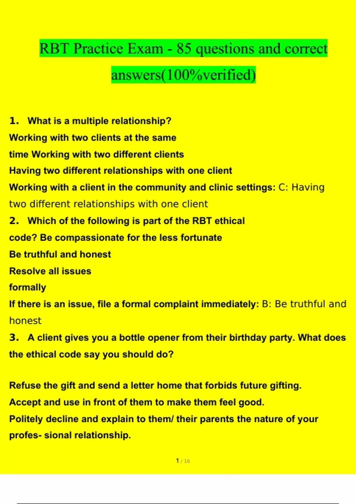 RBT Practice Exam | 85 Questions with 100% Correct Answers | Verified ...