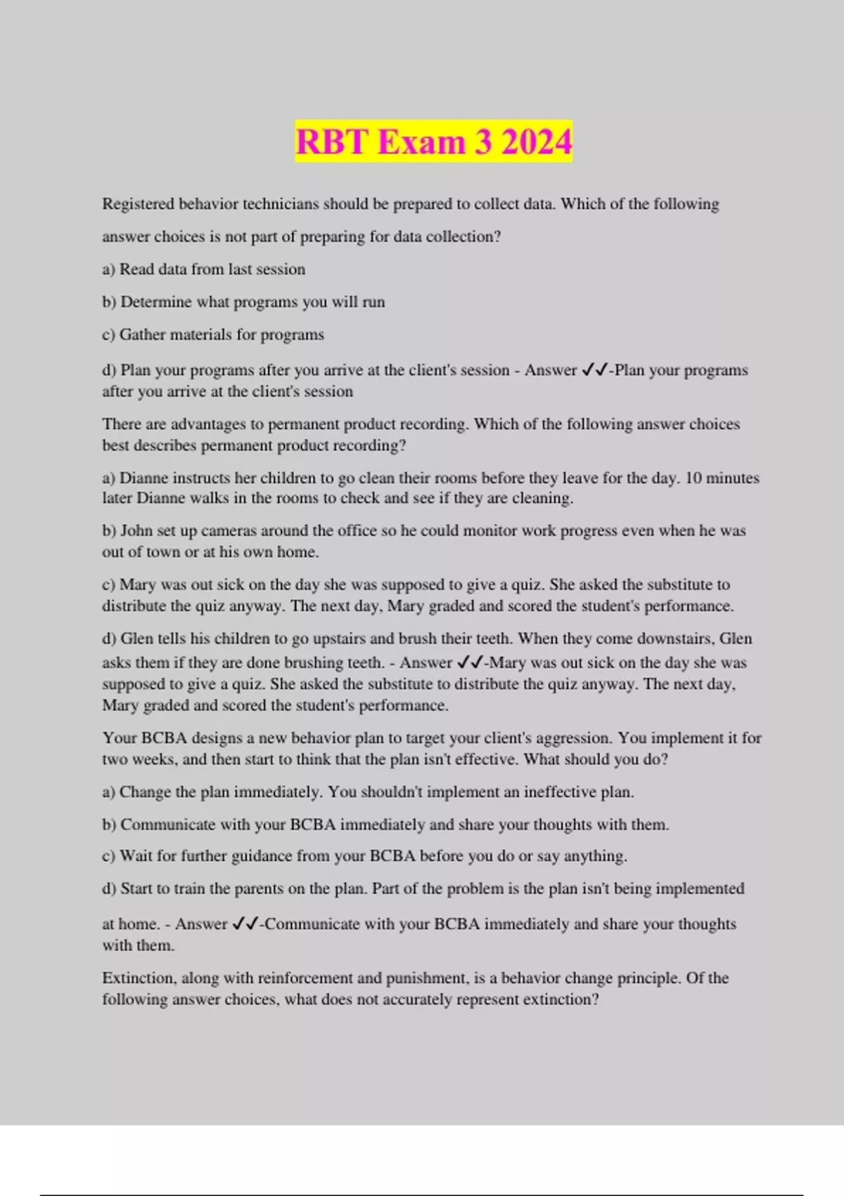 RBT Exam 3 2024 - Rbt - Stuvia US