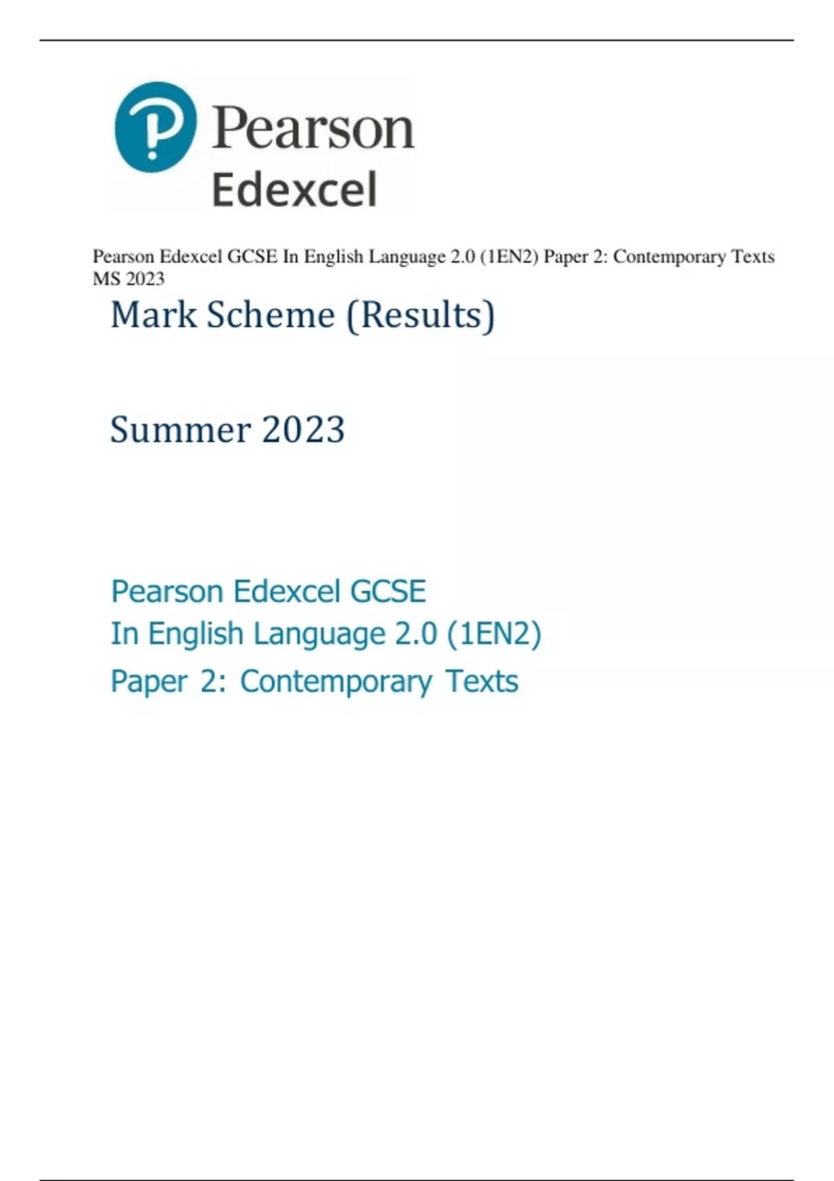 Pearson Edexcel GCSE In English Language 2.0 (1EN2) Paper 2 ...