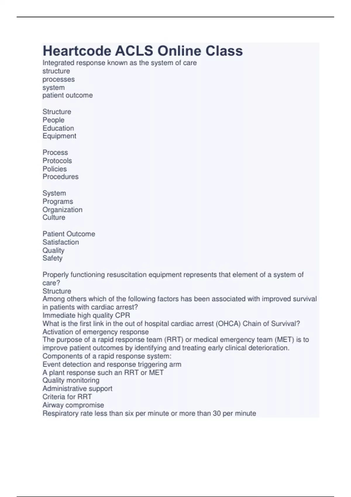 Heartcode ACLS Online Class - Heartcode ACLS Online Class - Stuvia US