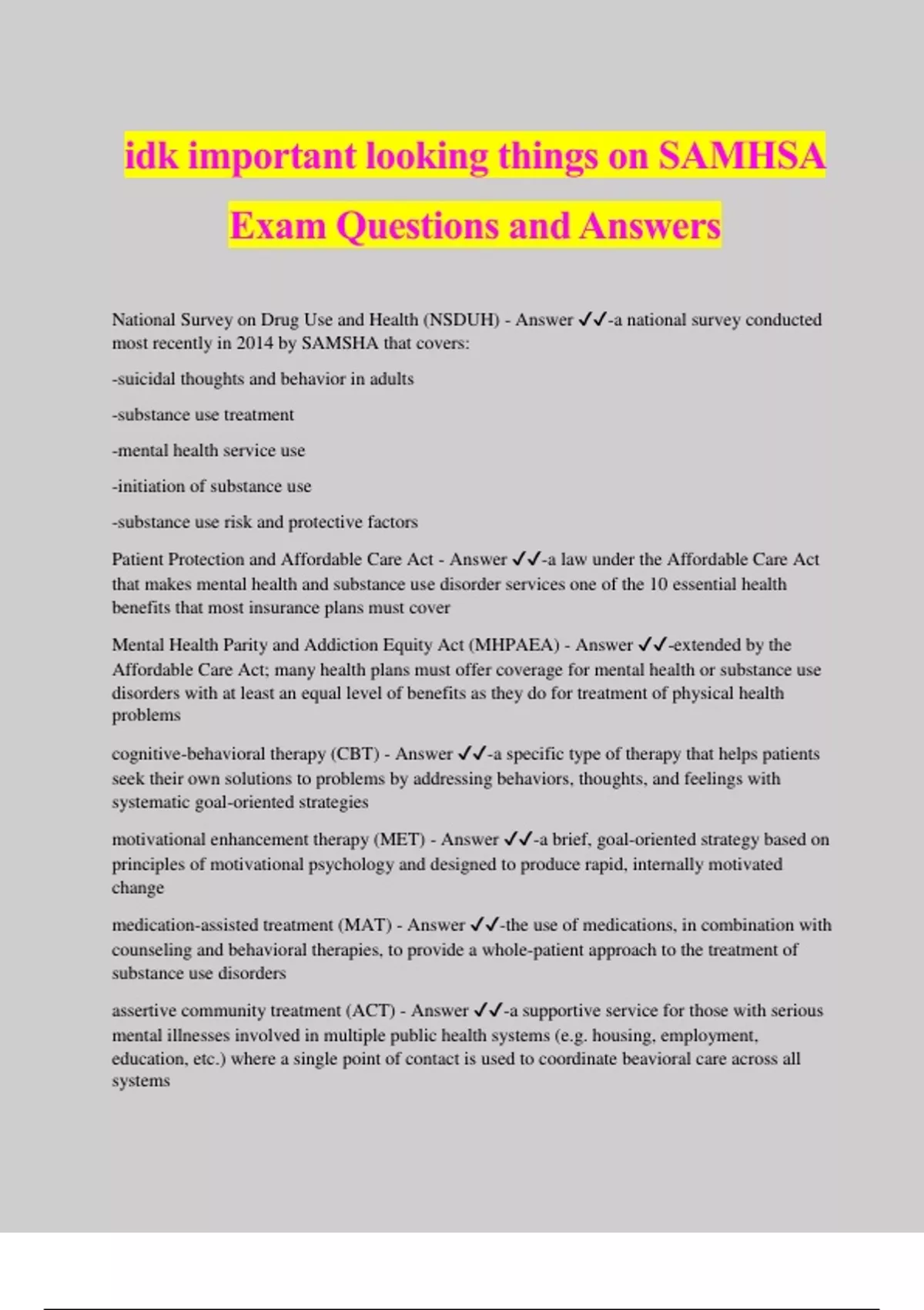 SAMHSA Bundled Exams Questions with Answers | 100% Verified and Latest ...