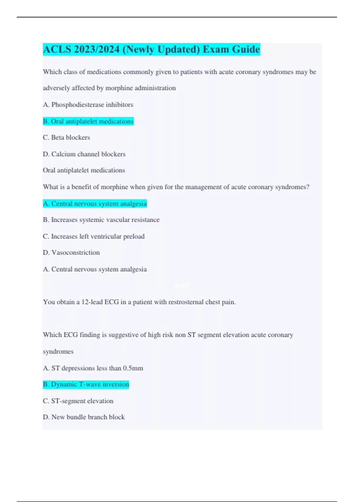 ACLS 2023/2024 (Newly Updated) Exam Guide - ACLS 2023/2024 - Stuvia US
