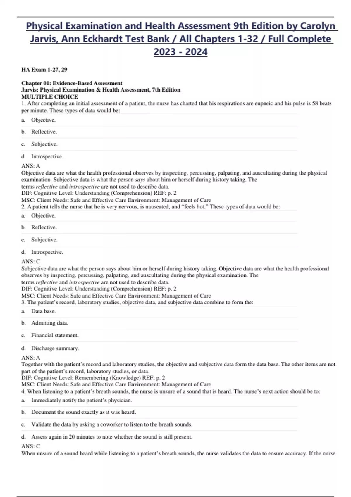 Physical Examination and Health Assessment 9th Edition by Carolyn ...