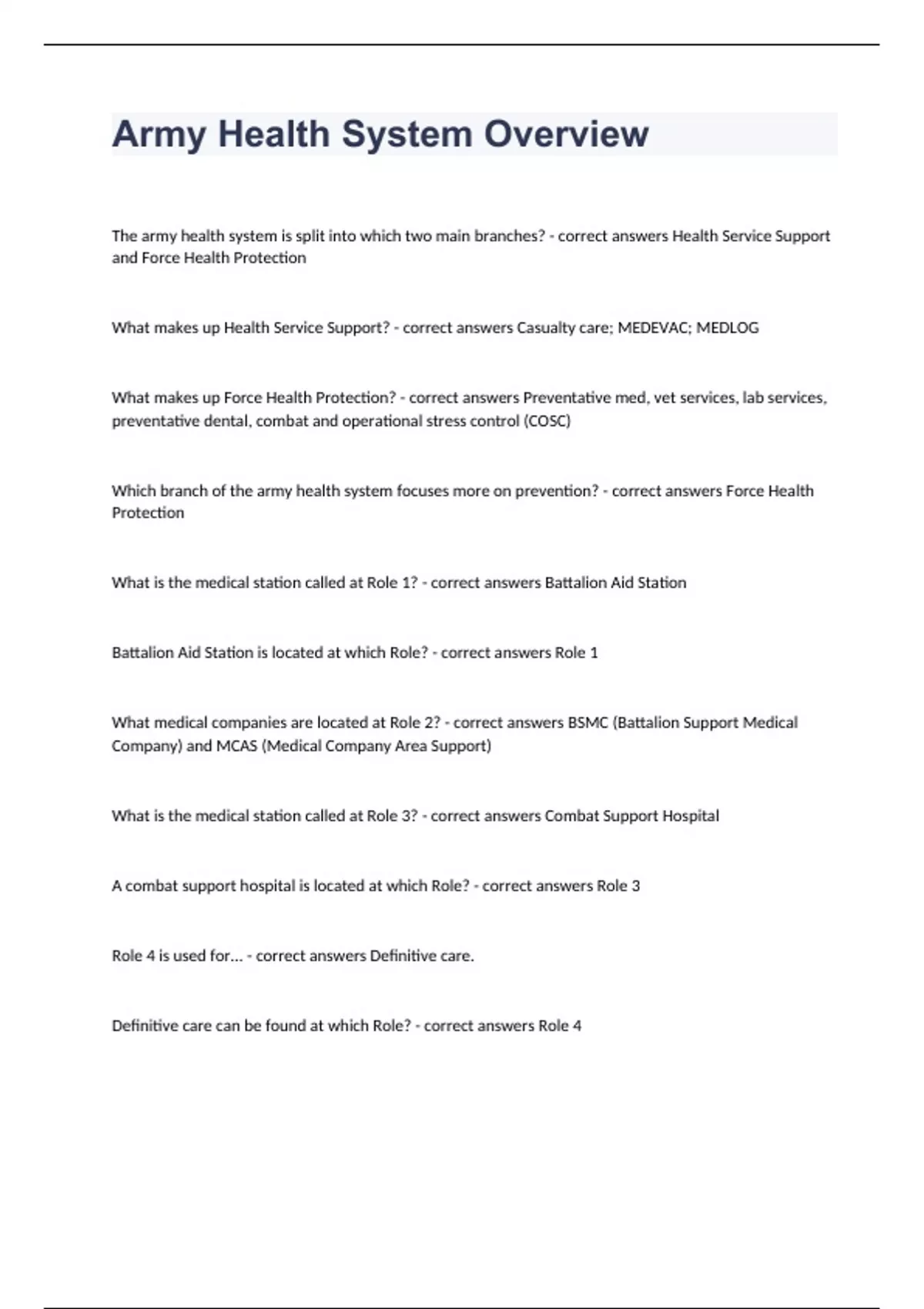 Army Health System Tests Compilation Bundle - Stuvia US