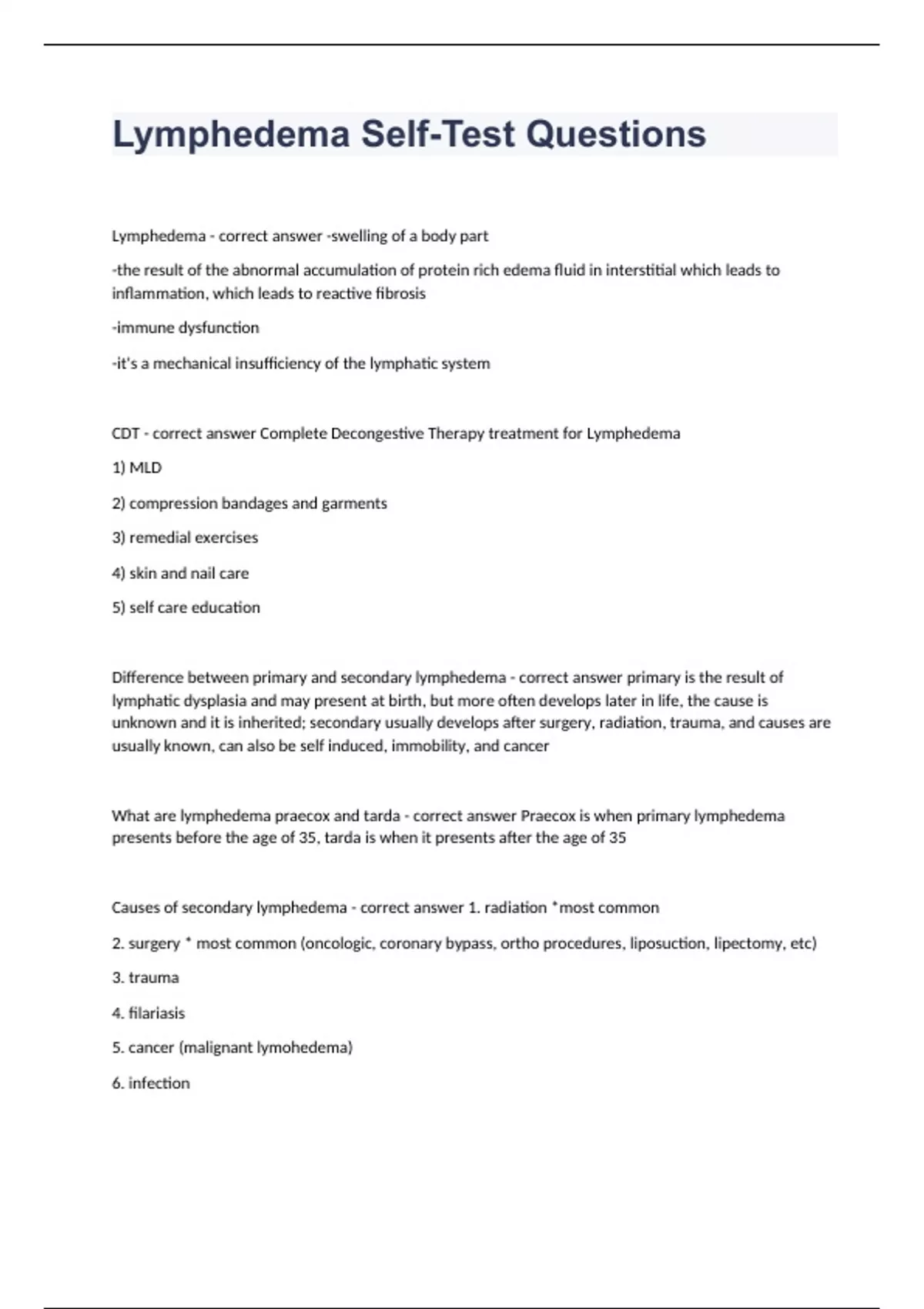 Lymphedema Tests Compilation Bundle - Stuvia US
