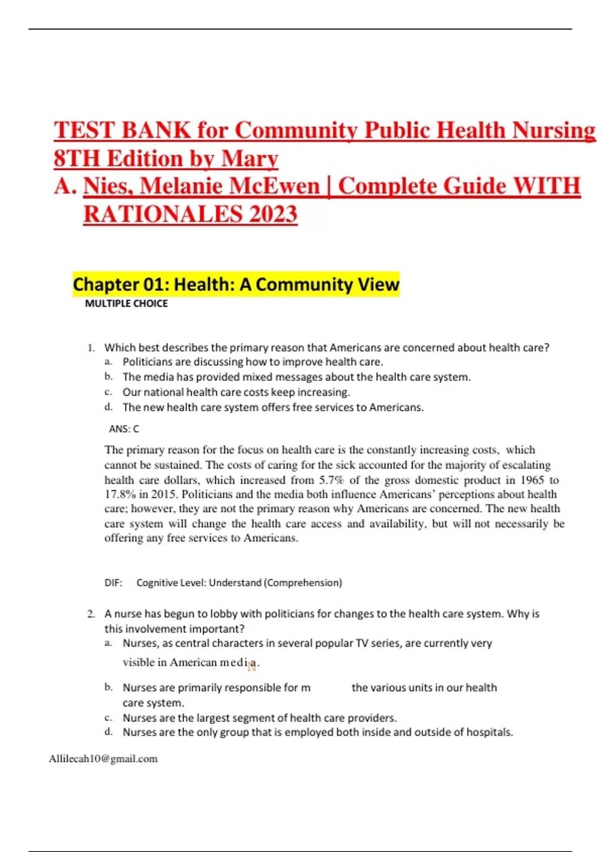 Test bank for community public health nursing 8th edition by mary ...