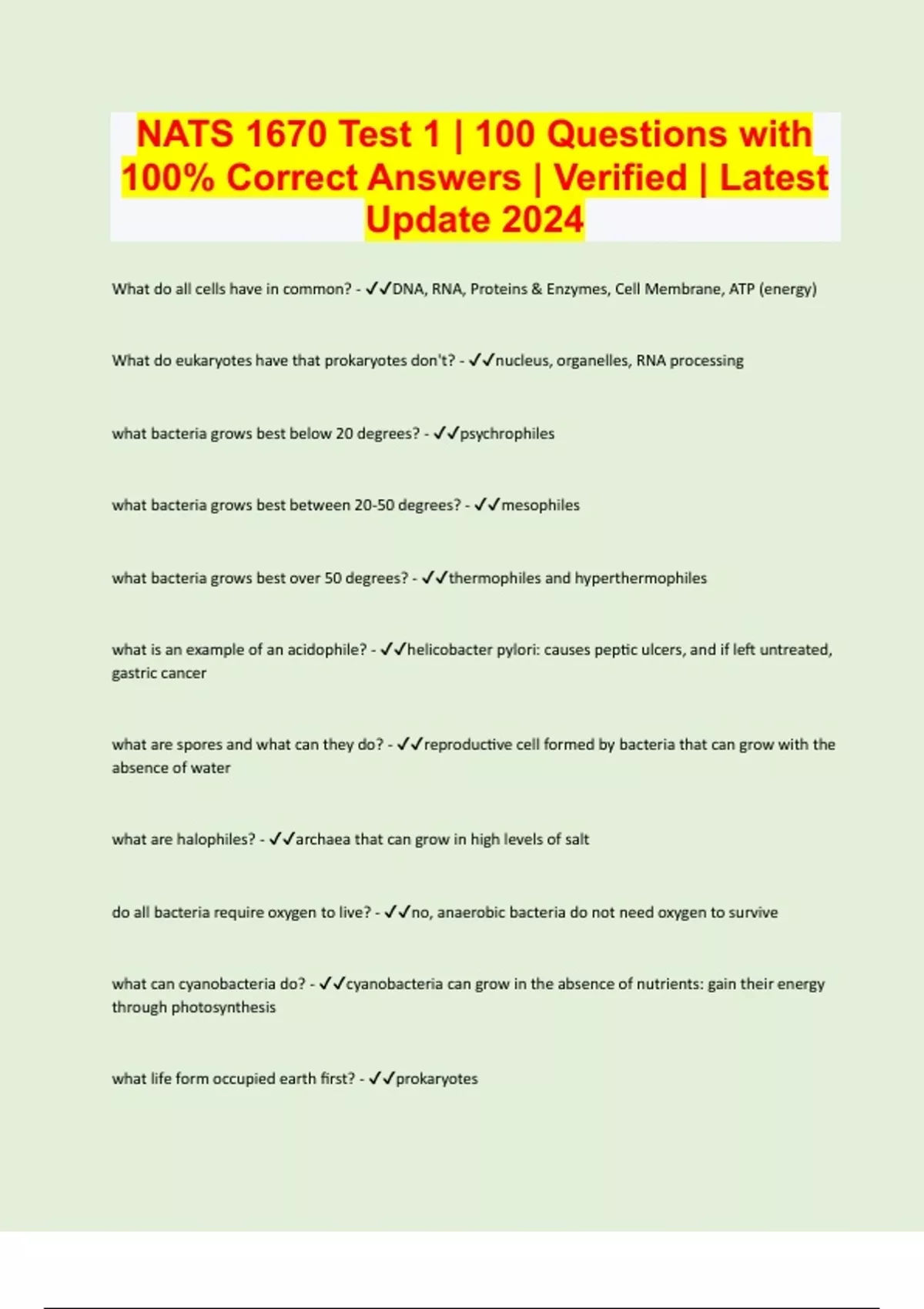 NATS 1670 Test 1 | 100 Questions with 100% Correct Answers | Verified ...