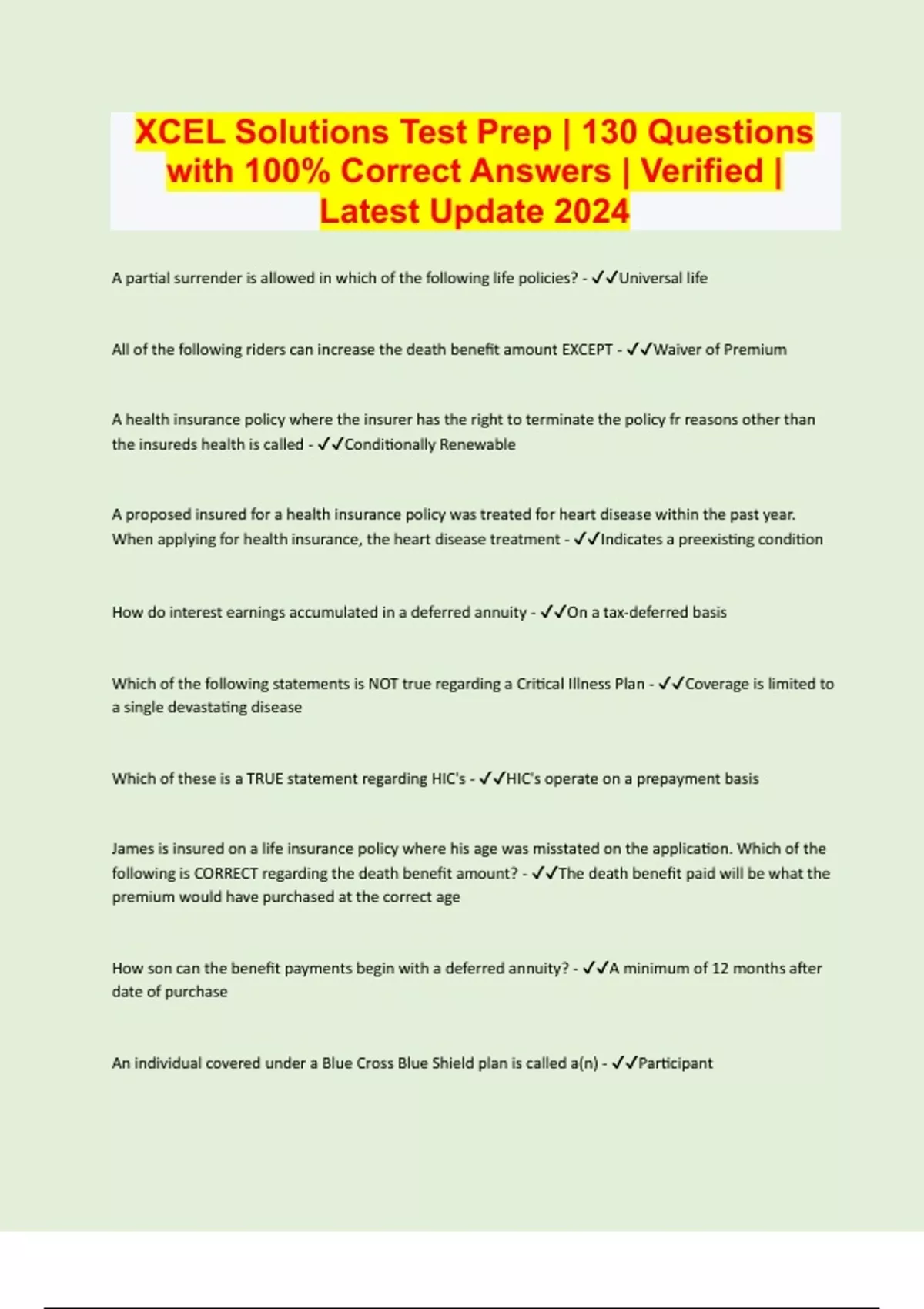 XCEL Solutions Test Prep | 130 Questions with 100% Correct Answers ...