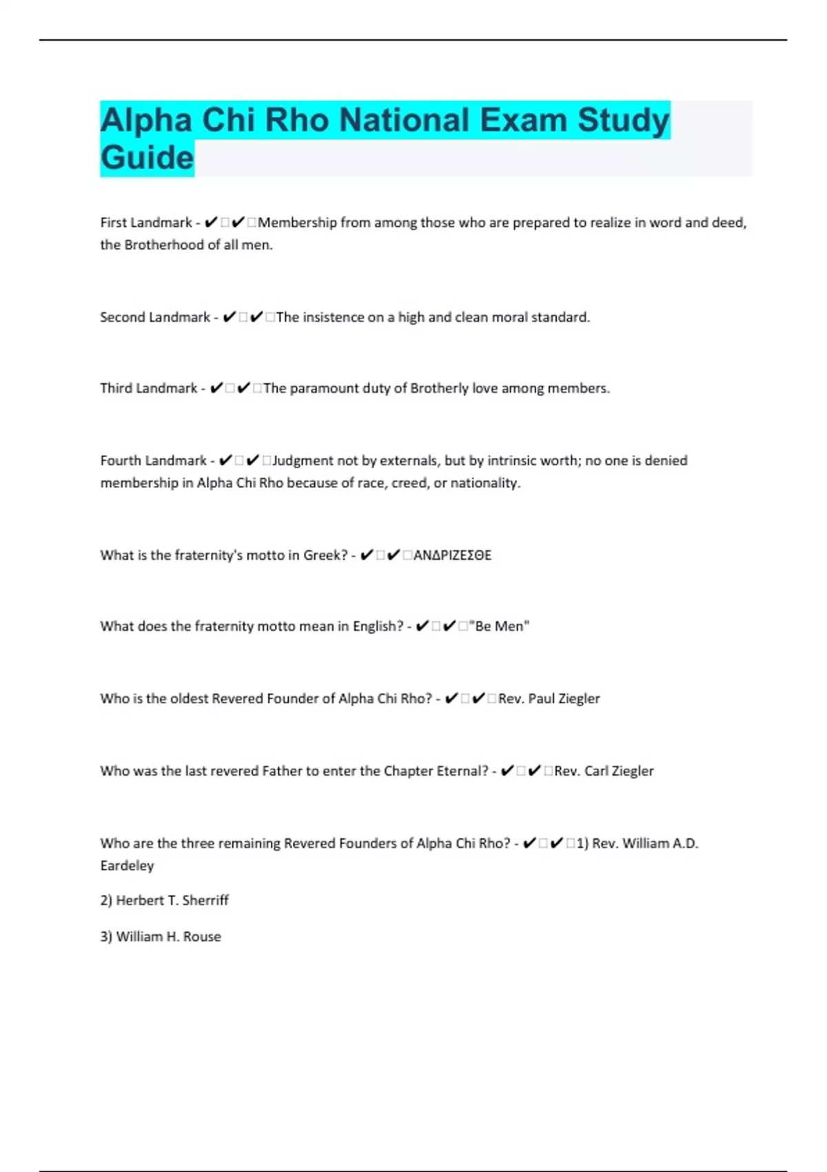Alpha Chi Rho National Exam Study Guide 68 Questions with 100% Correct ...