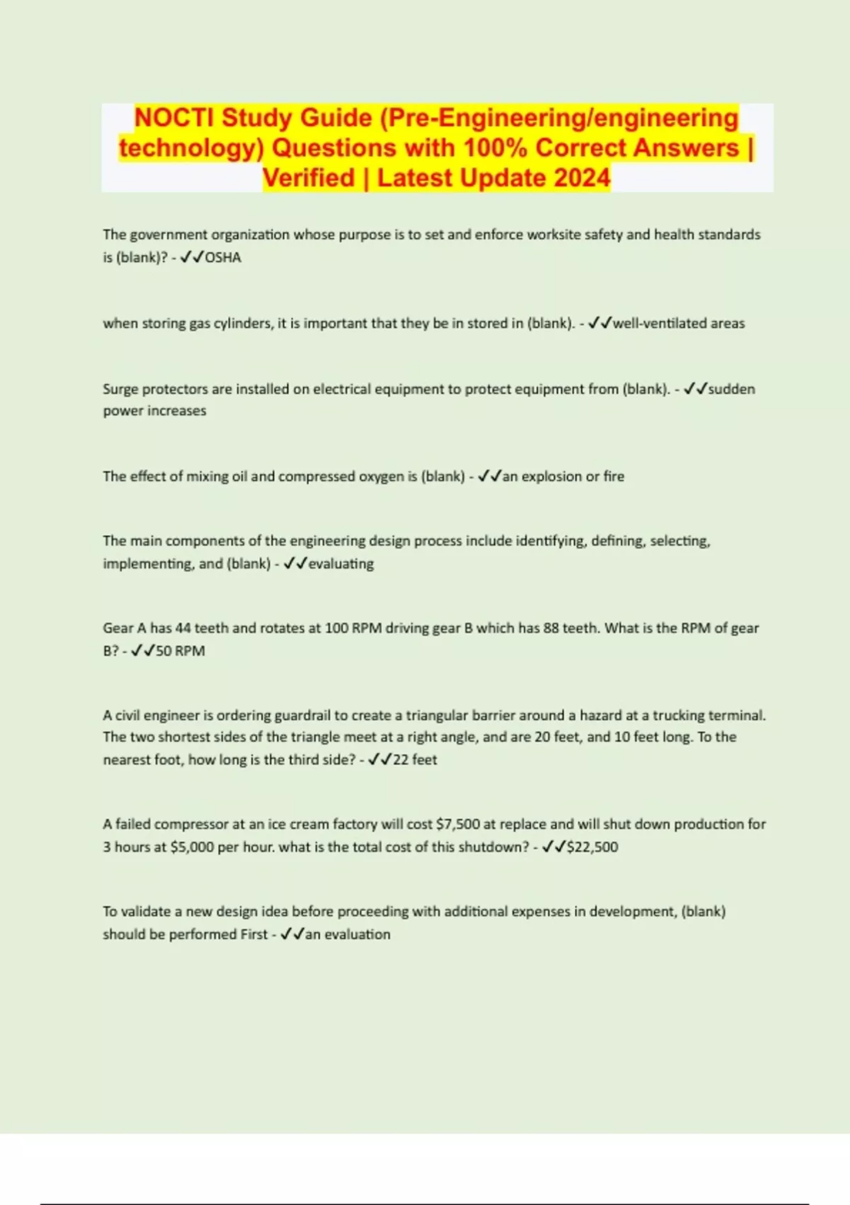 NOCTI Study Guide (Pre-Engineering/engineering technology) Questions ...