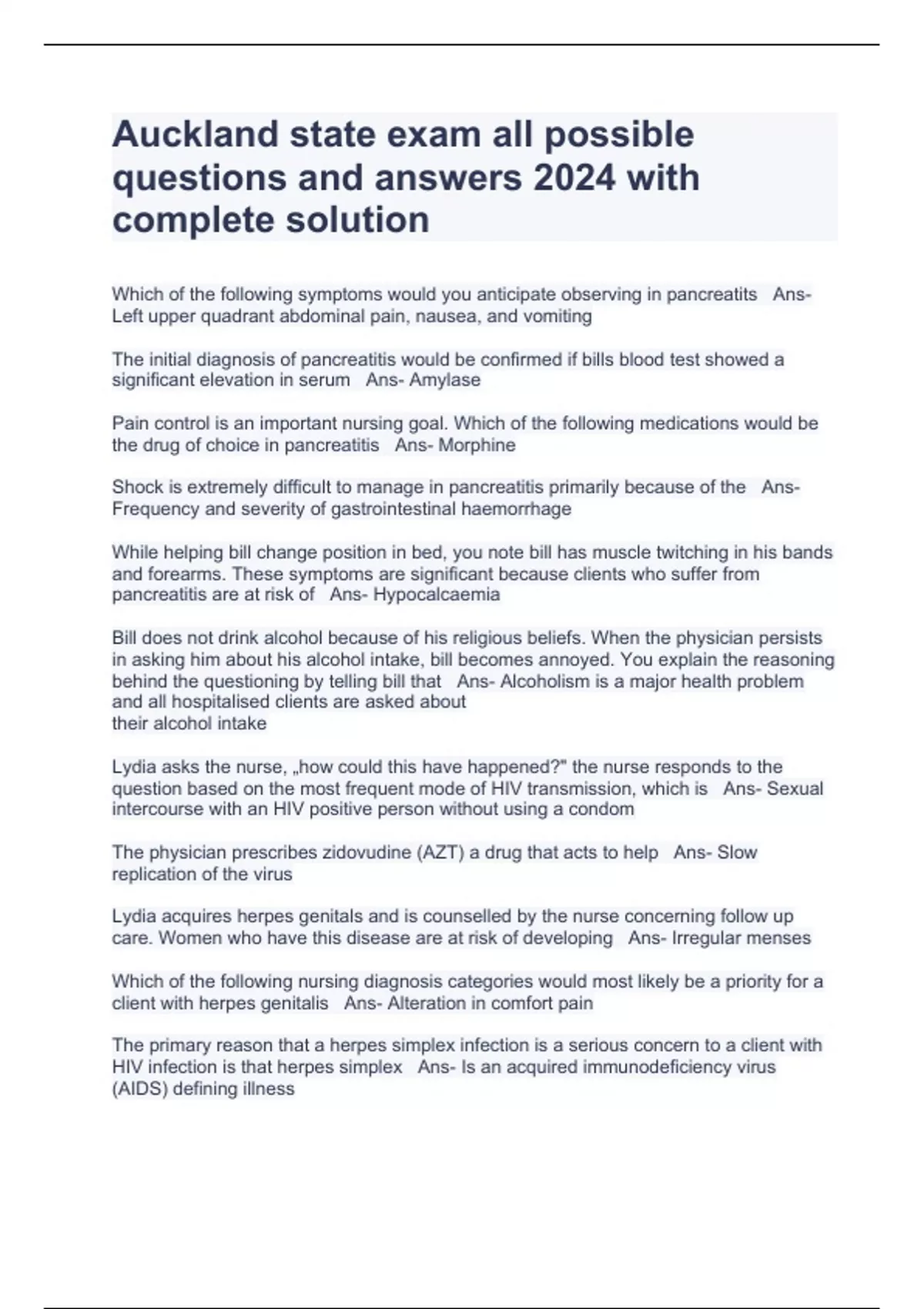 Auckland state exam all possible questions and answers 2024 with ...