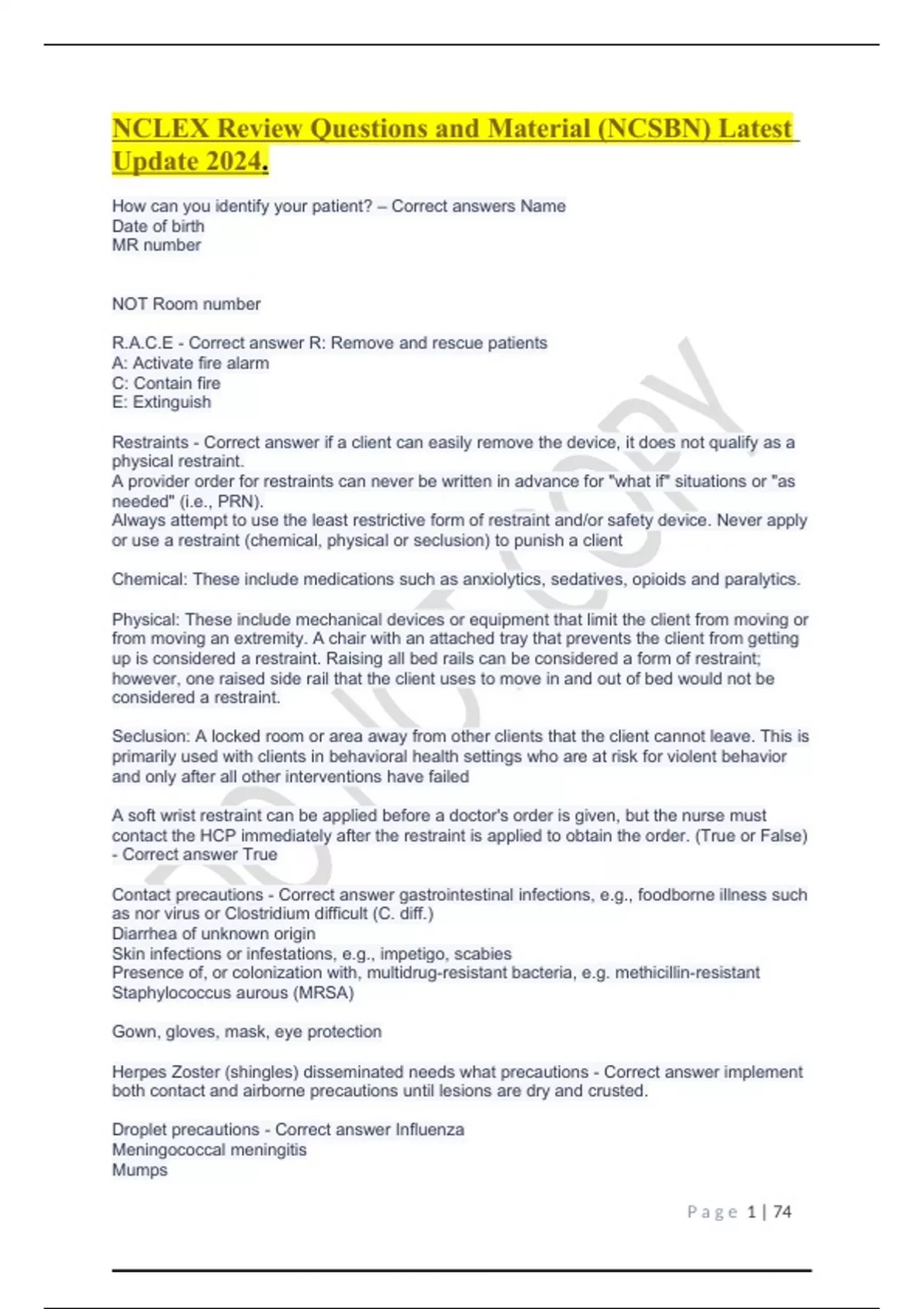 NCLEX Review Questions and Material (NCSBN) Latest Update 2024.. - Math ...