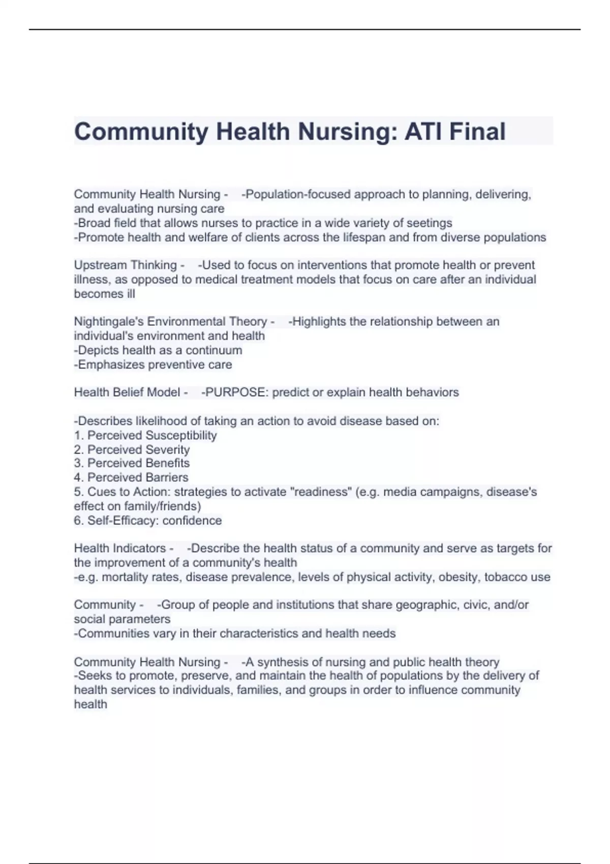 Community Health Nursing: ATI Final - ATI Community Health - Stuvia US