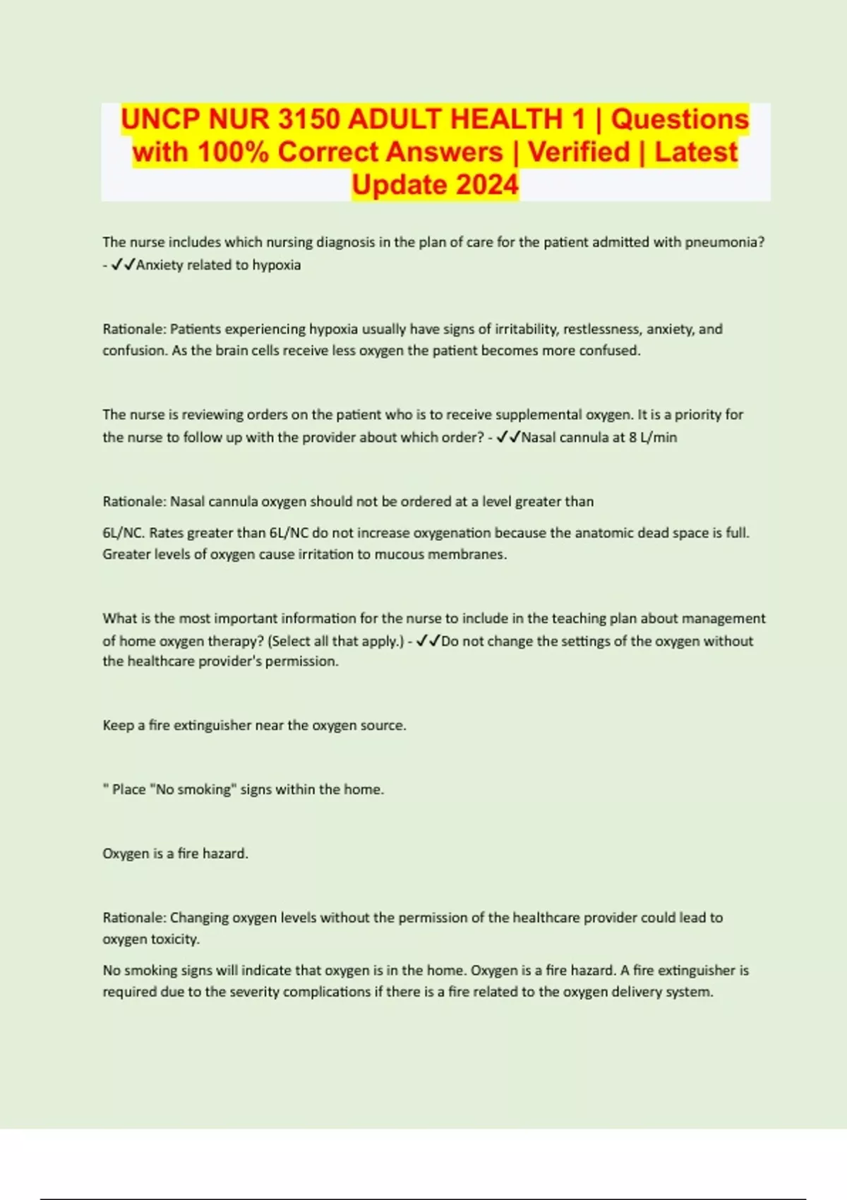 UNCP NUR 3150 ADULT HEALTH 1 | Questions with 100% Correct Answers ...