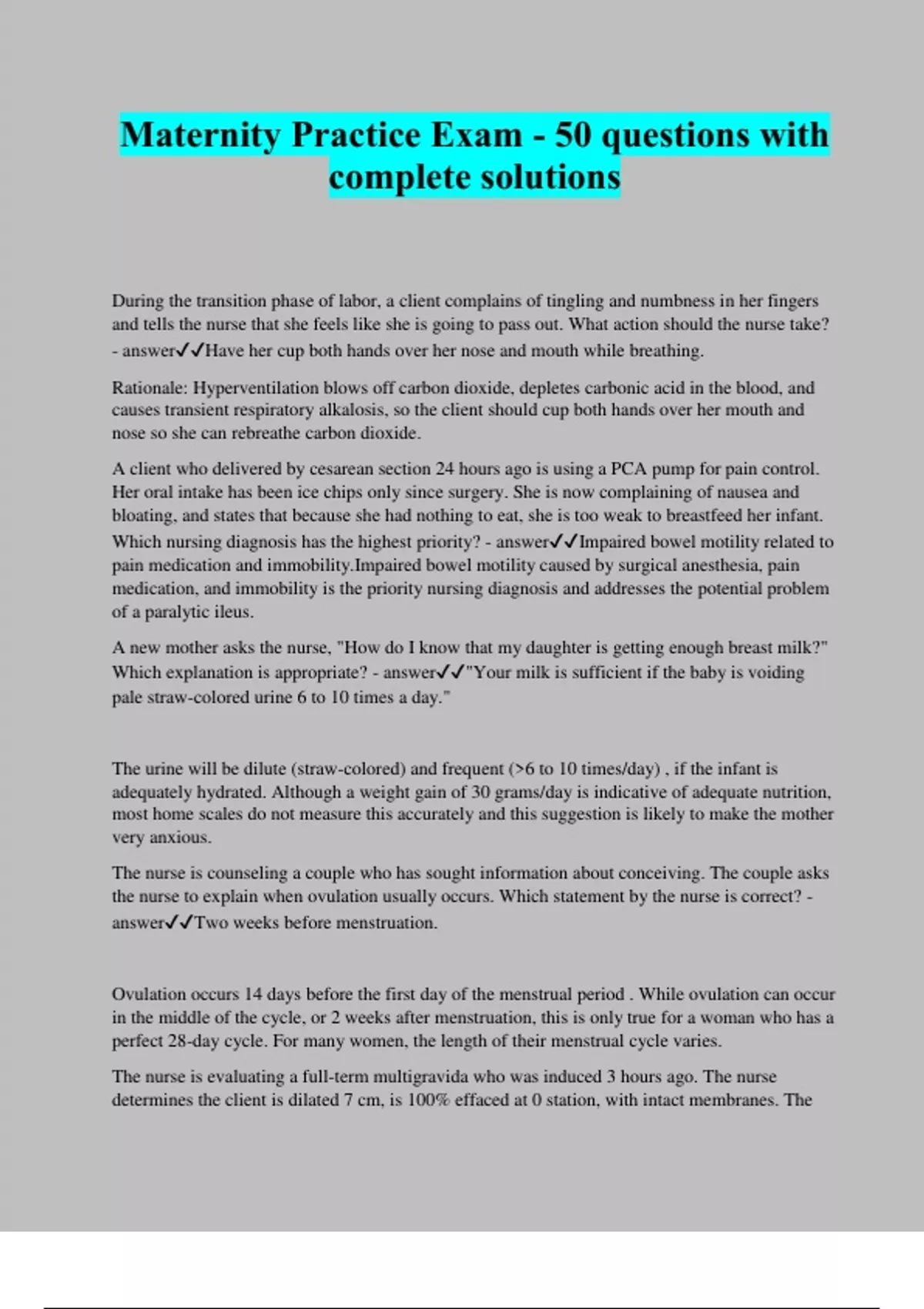 Maternity Practice Exam - 50 questions with complete solutions ...