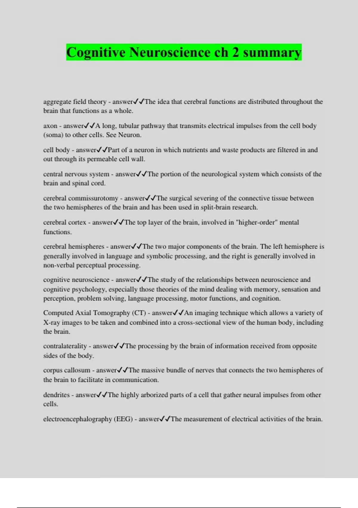 Cognitive Neuroscience ch 2 summary - Cognitive neuroscience - Stuvia US