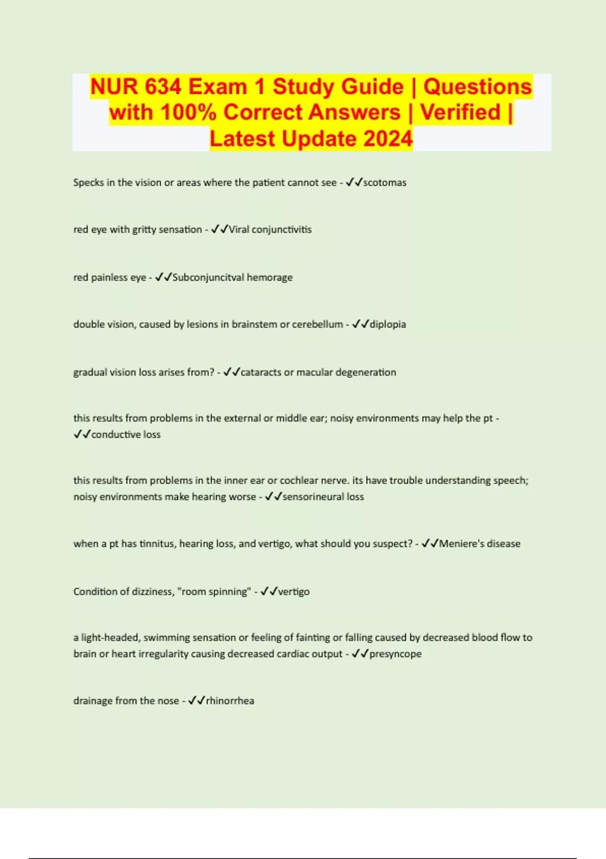 NUR 634 Exam 1 Study Guide | Questions with 100% Correct Answers ...