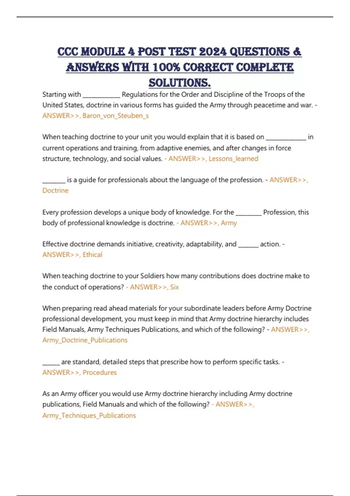 Ccc Module 4 Post Test 2024 Questions And Answers With 100 Correct