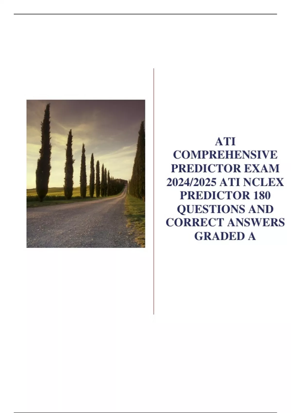 ATI COMPREHENSIVE PREDICTOR EXAM 2024/2025 ATI NCLEX PREDICTOR 180 ...