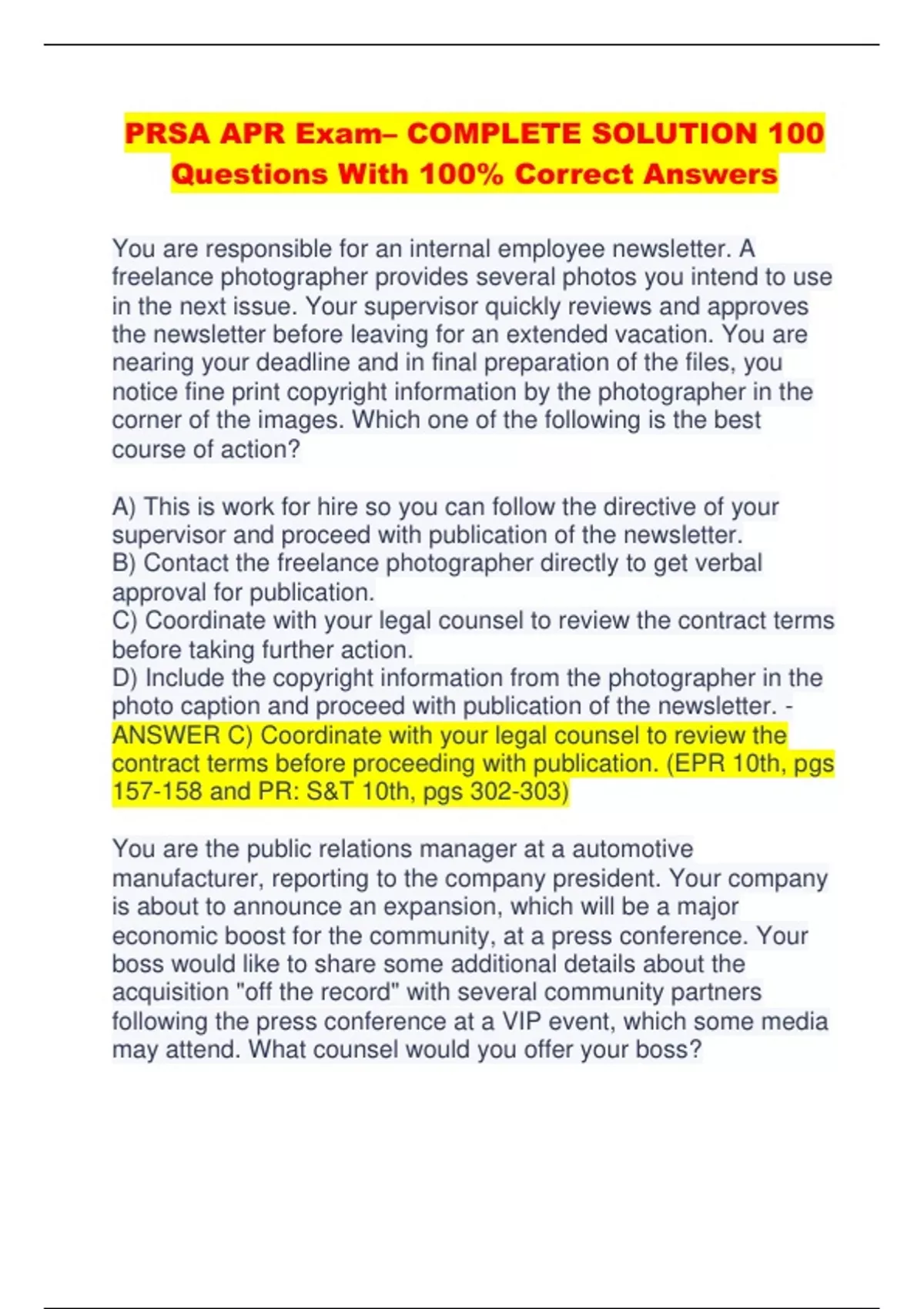 PRSA APR Exam– COMPLETE SOLUTION 100 Questions With 100% Correct ...