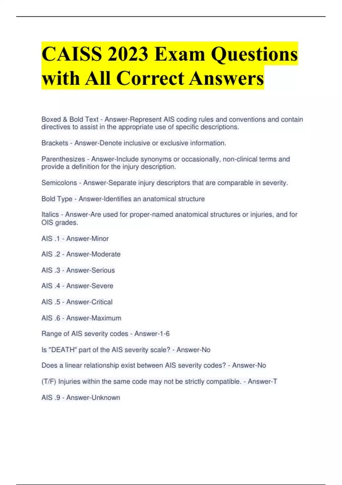 CAISS 2023 Exam Questions with All Correct Answers - CAISS - Stuvia US
