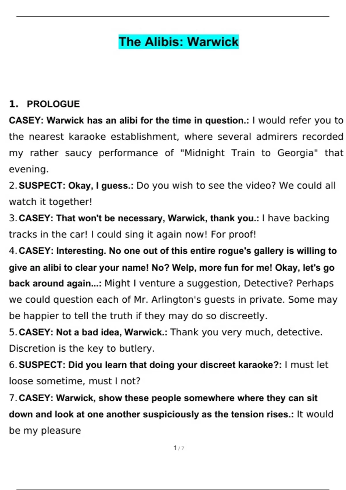 The Alibis: Warwick All Lines with complete solution - The Alibis ...