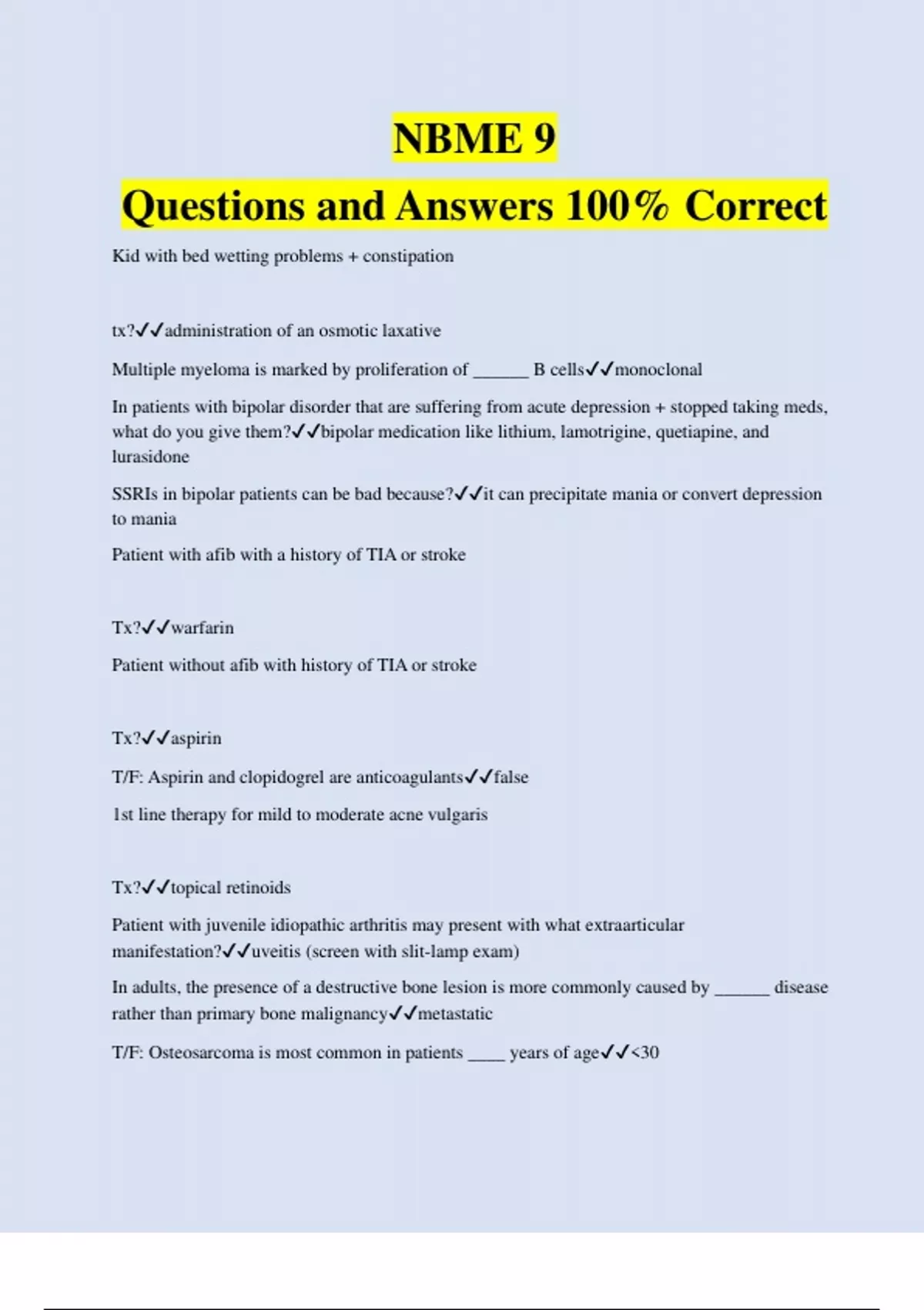 NBME 9 Questions and Answers 100% Correct - NBME - Stuvia US
