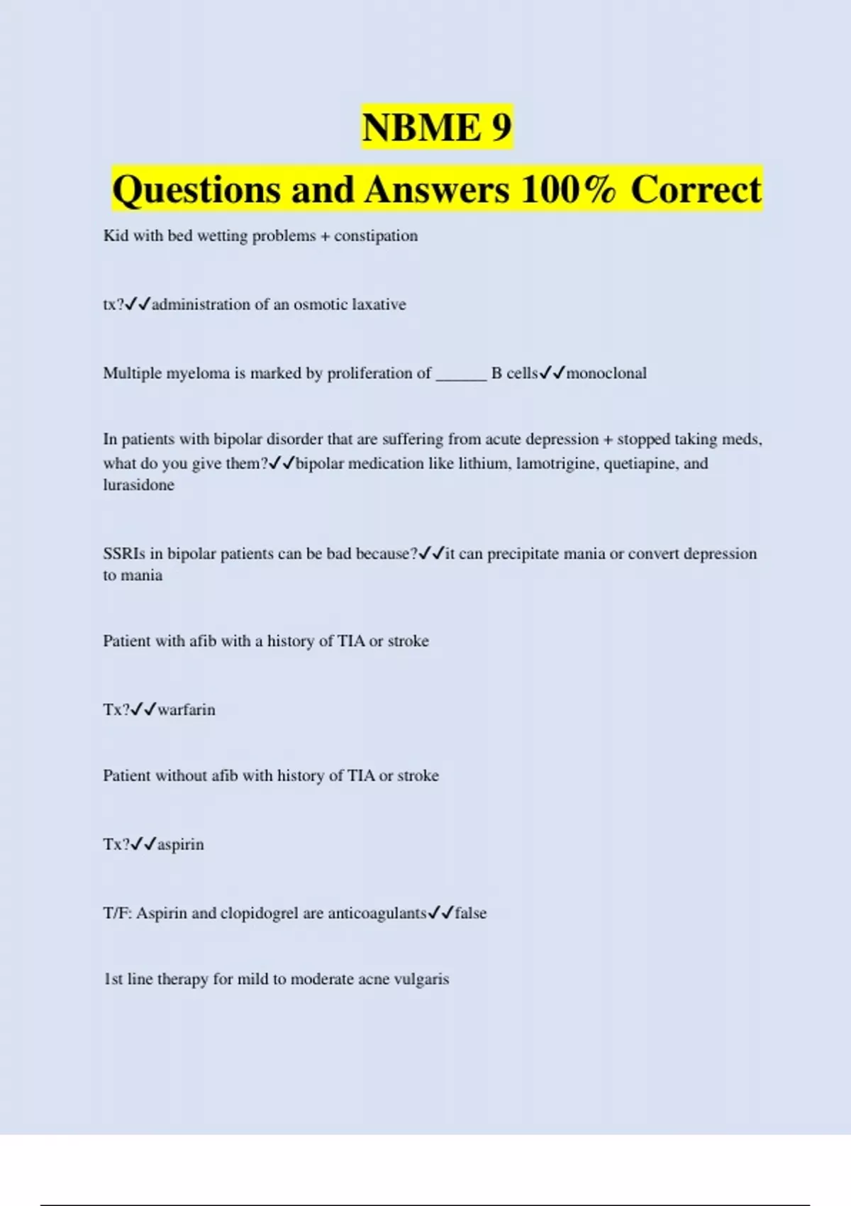 NBME 9 Questions and Answers 100% Correct - NBME - Stuvia US