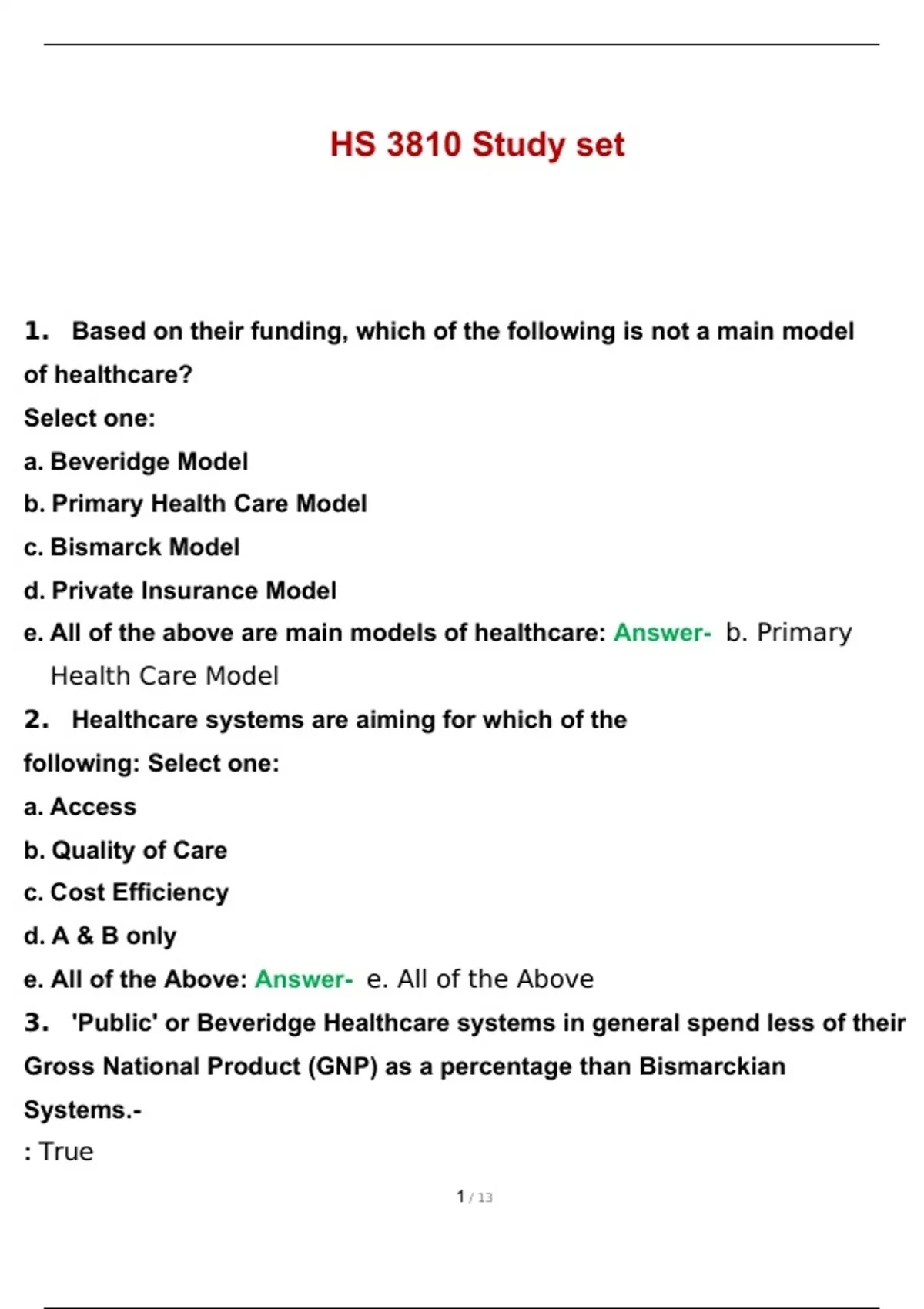 HS 3810 Study set All Possible Questions and Answers 2024 with complete ...