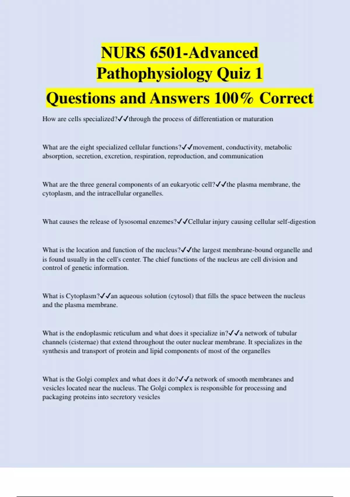 NURS 6501-Advanced Pathophysiology Quiz 1 Questions and Answers 100% ...