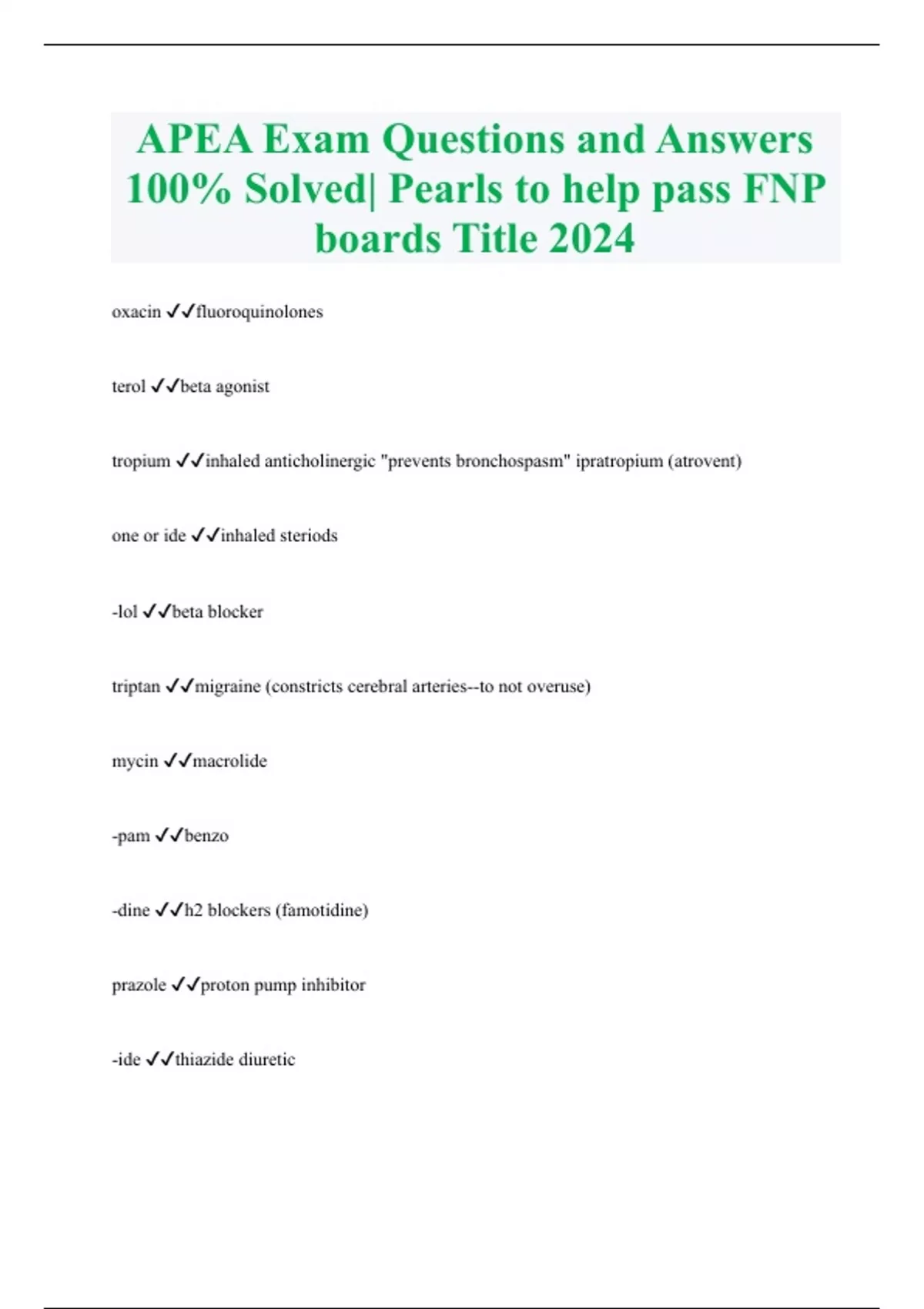 APEA Exam Questions and Answers 100% Solved| Pearls to help pass FNP ...