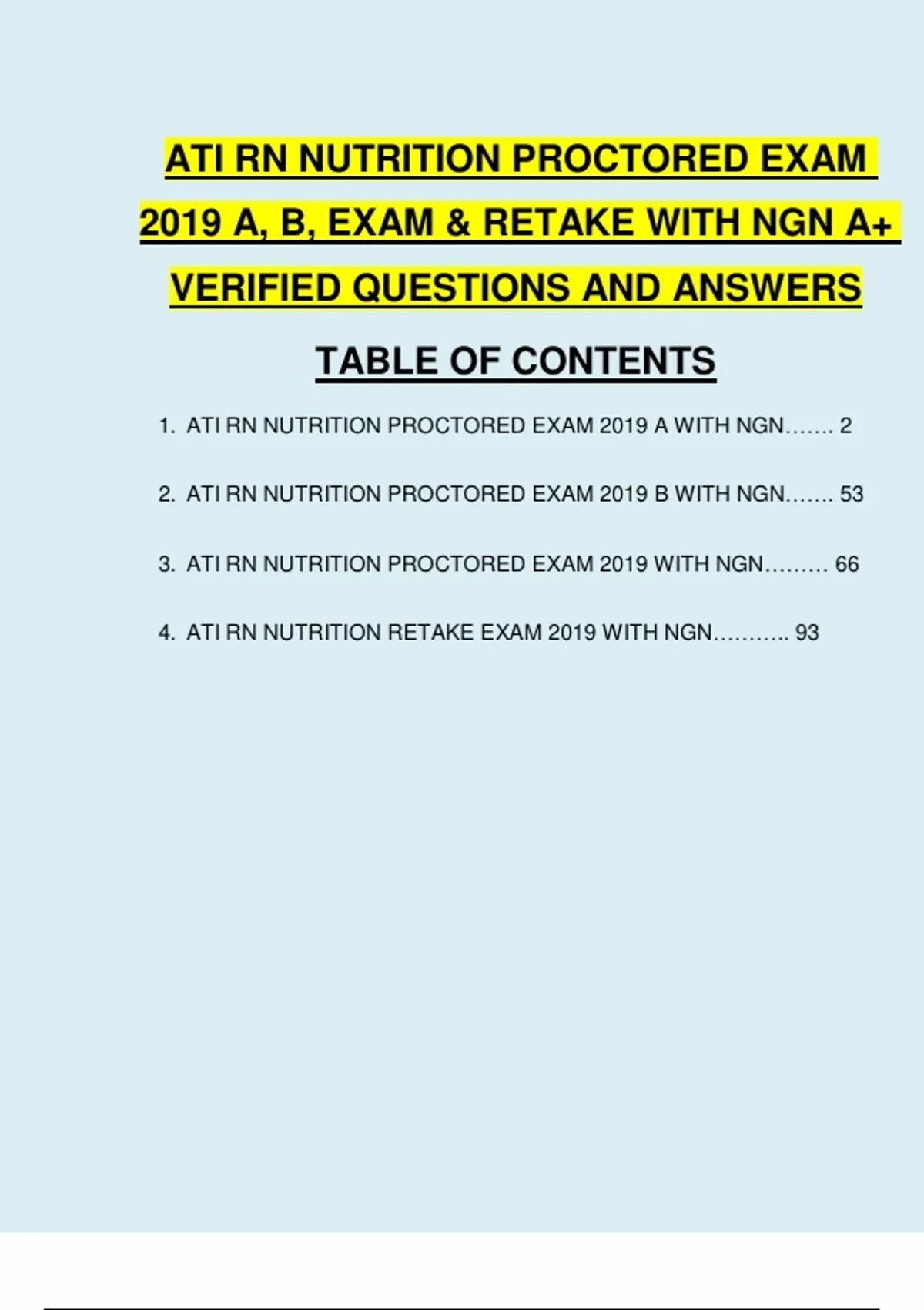 ATI RN NUTRITION PROCTORED EXAM 2019 A, B, EXAM & RETAKE WITH NGN A+ ...