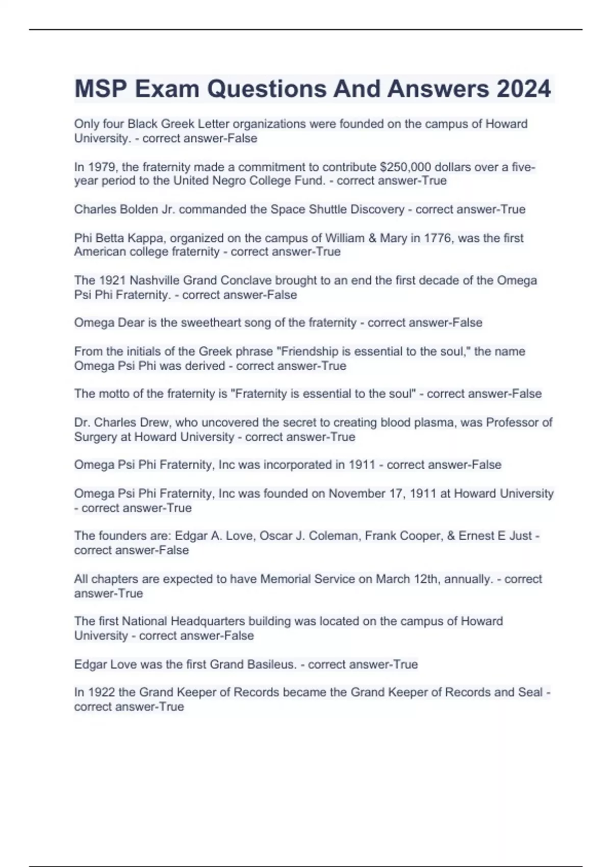 MSP Exam Questions And Answers 2024 - MSP - Stuvia US