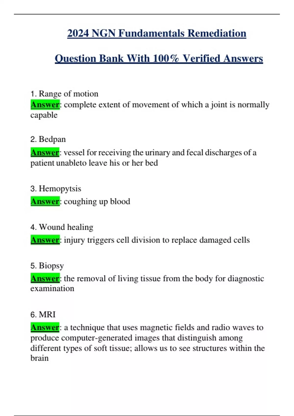 2024 NGN Fundamentals Remediation Question Bank With 100% Verified ...