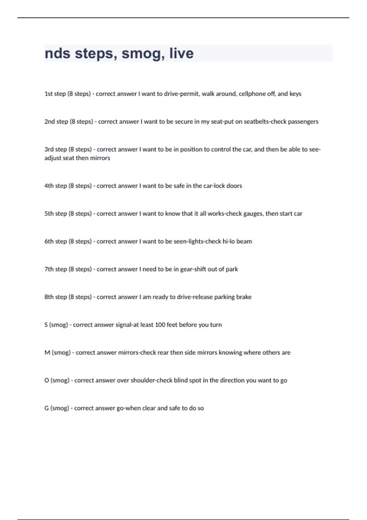 nds steps, smog, live Question and answers correctly solved 2023/2024 ...