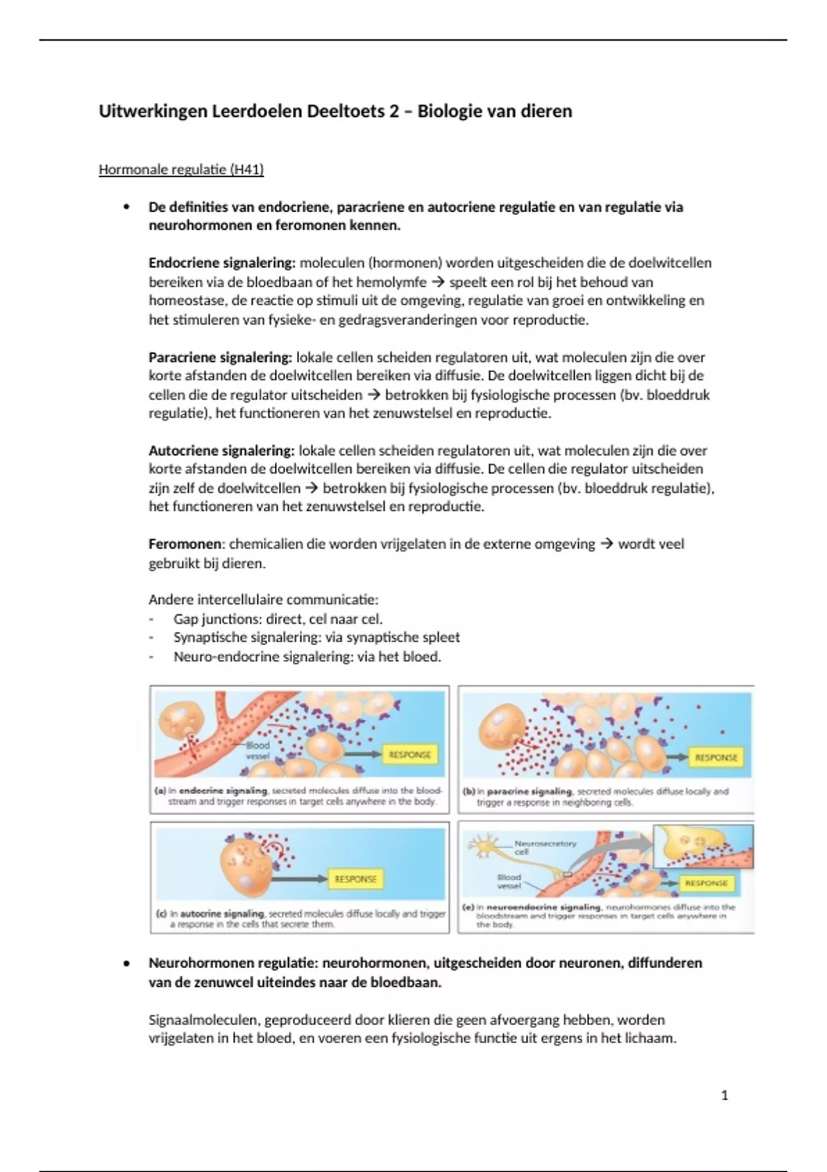 Samenvatting Uitgewerkte leerdoelen deeltoets 2 Biologie van Dieren ...