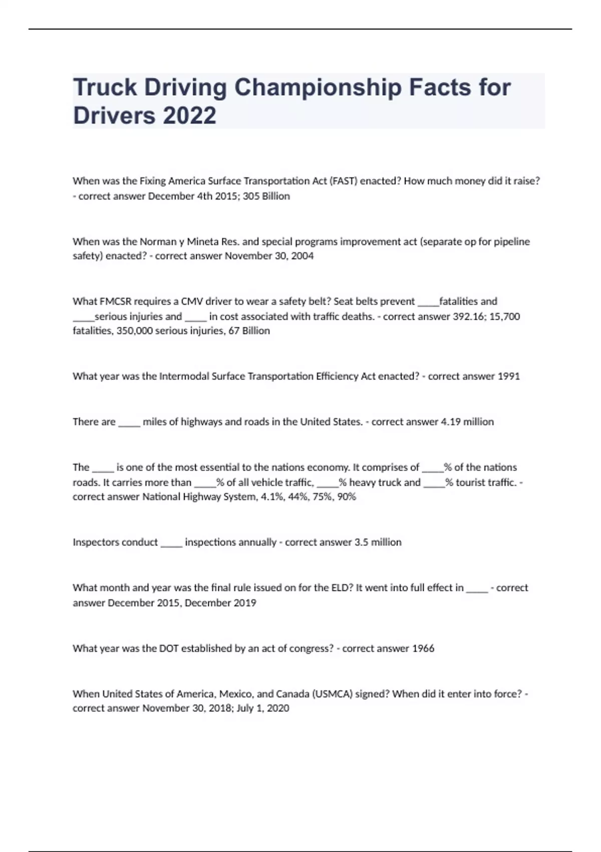 Truck Driving Championship Facts for Drivers 2022(UPDATED) Question and ...