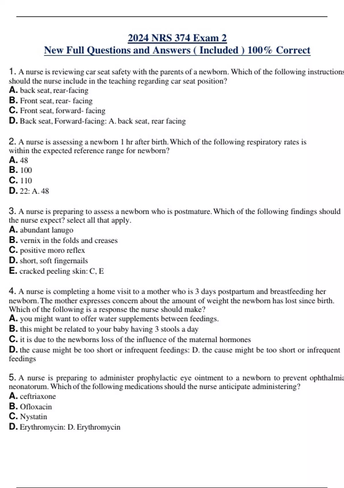 2024 NRS 374 Exam 2 New Full Questions and Answers ( Included ) 100% Correct - NRS 374 - Stuvia US