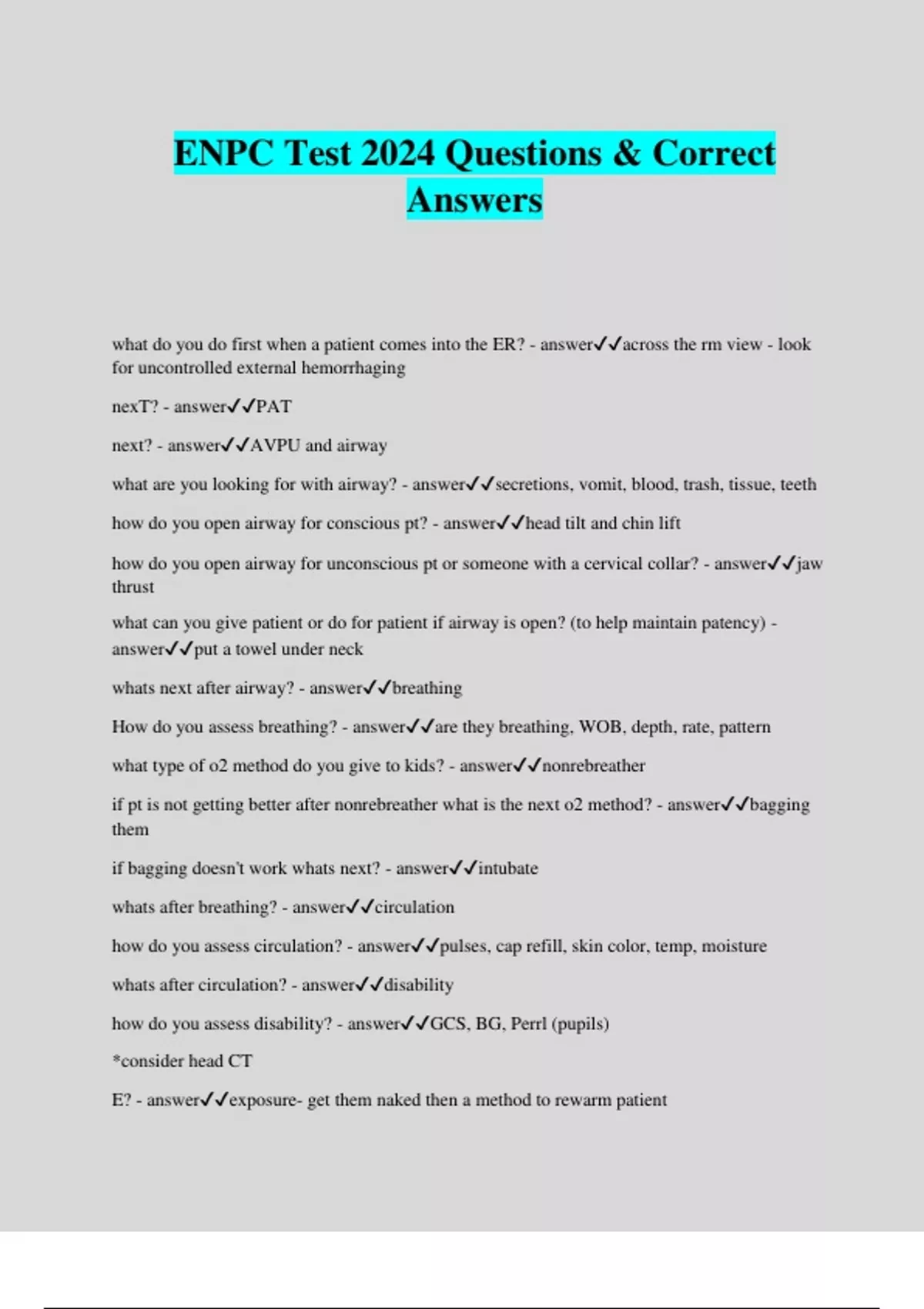 ENPC Test 2024 Questions & Correct Answers - ENPC - Stuvia FR