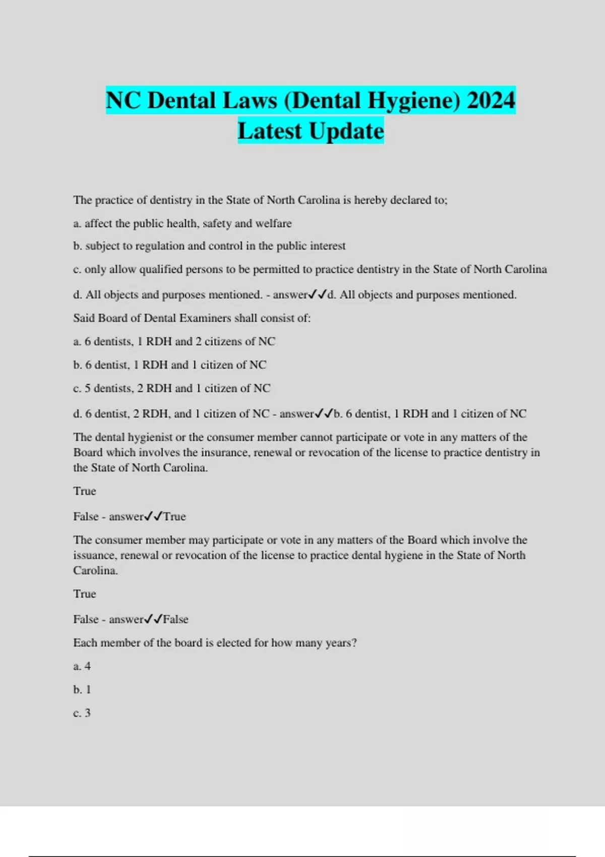 NC Dental Laws (Dental Hygiene) 2024 Latest Update - Dental - Stuvia US