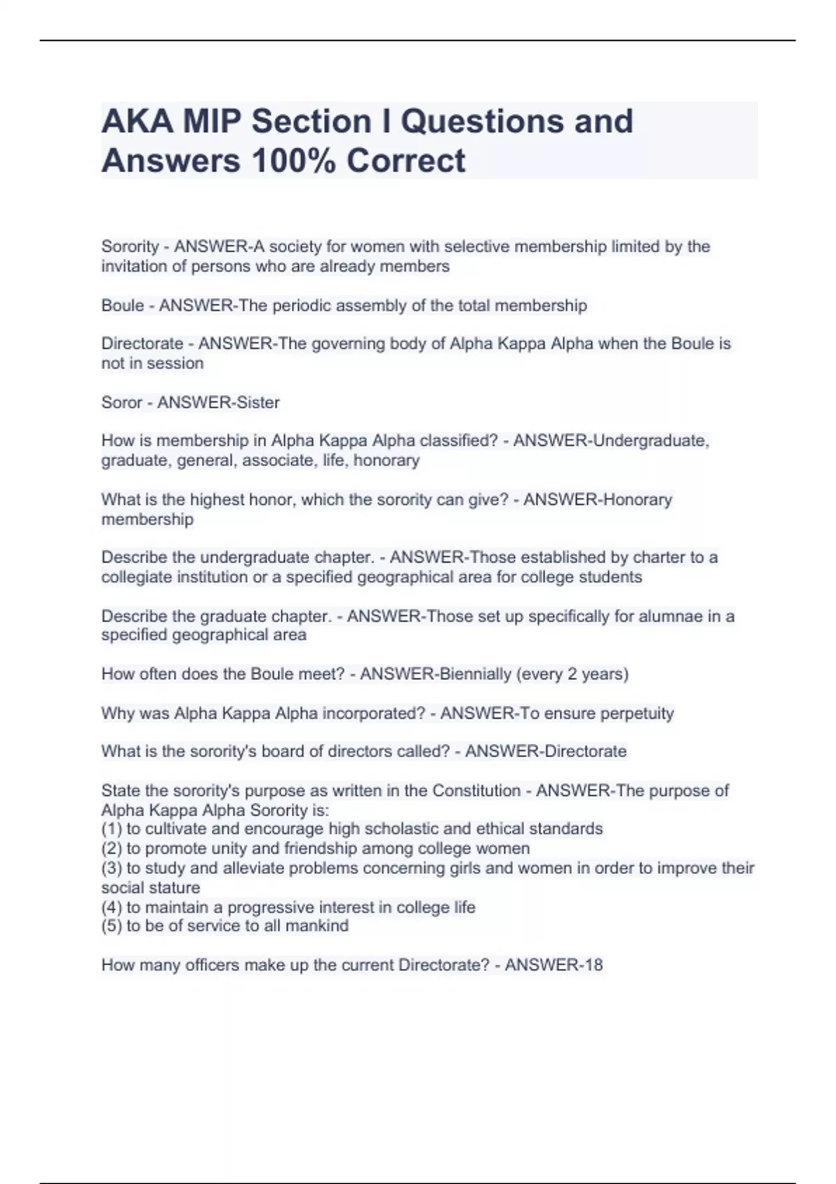 AKA MIP Section I Questions and Answers 100% Correct - AKA MIP - Stuvia US