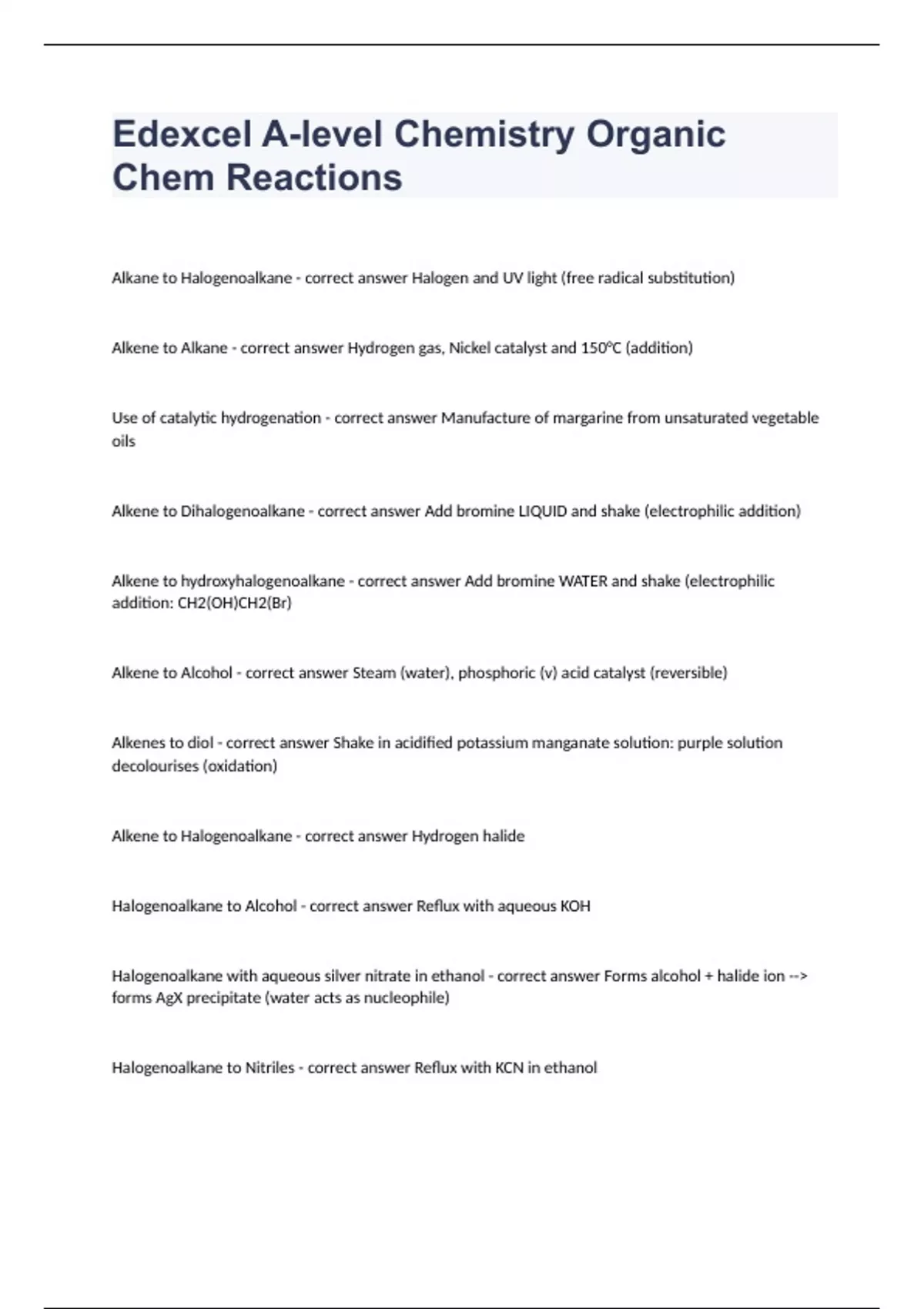 Edexcel A-level Chemistry Organic Chem Reactions Exam Questions And ...