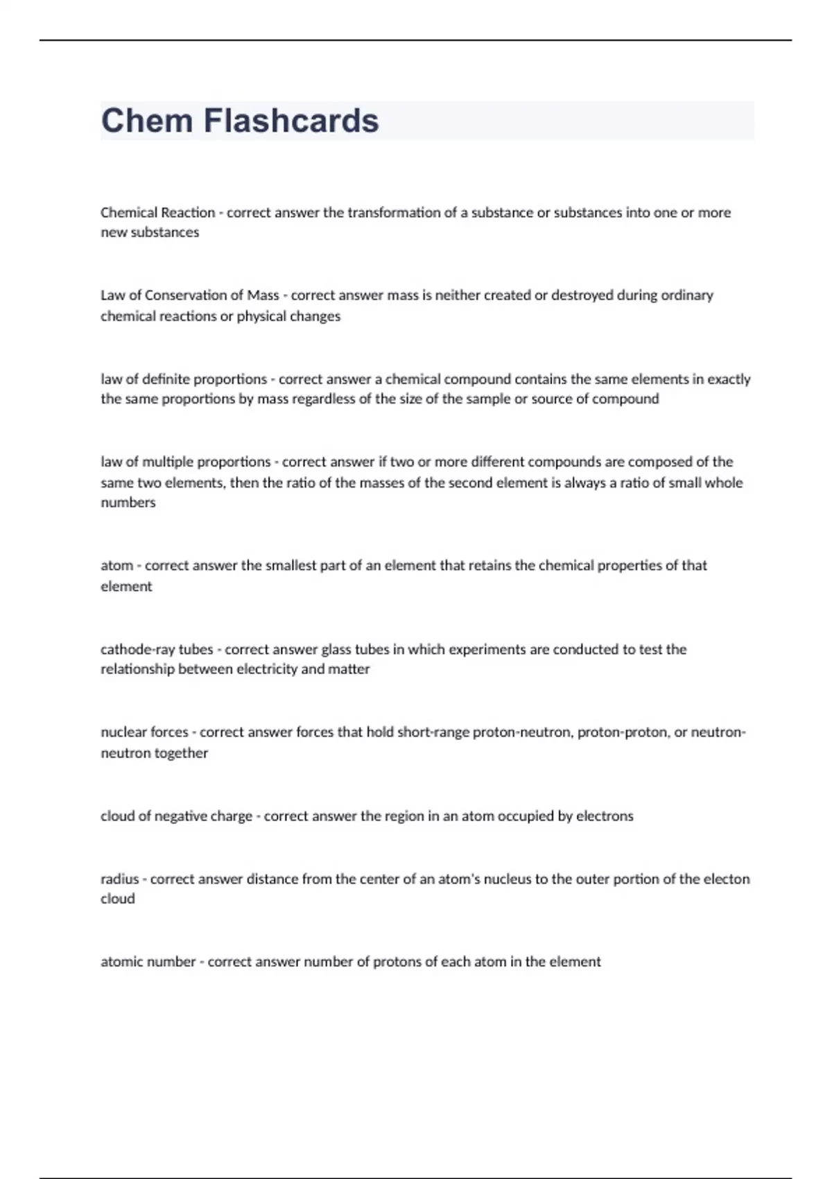 Chem Flashcards Practice Questions Well Answered A+ 2024 - Med Chem ...