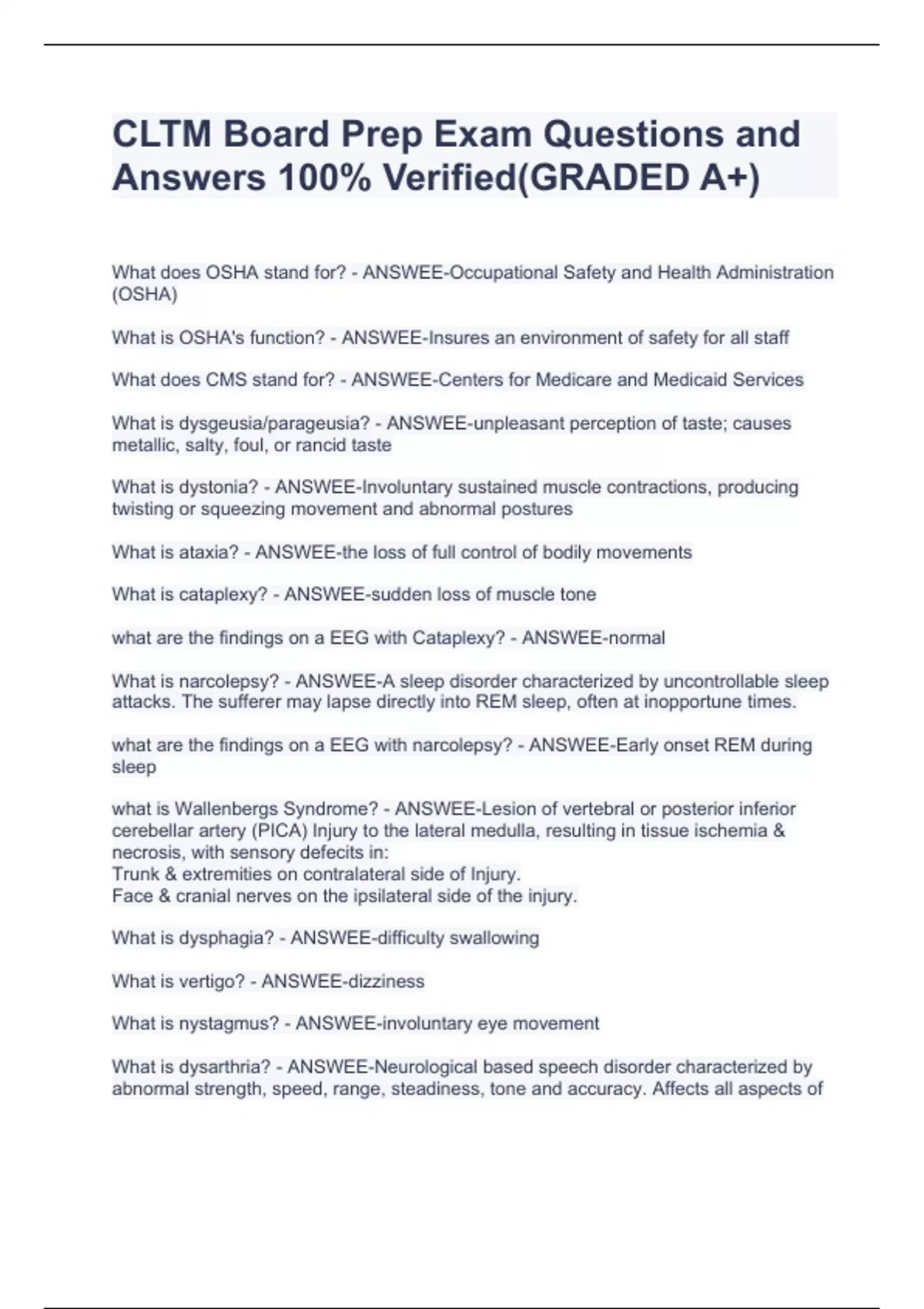 CLTM Board Prep Exam Questions and Answers 100% Verified(GRADED A+) - CLTM Board Prep - Stuvia US