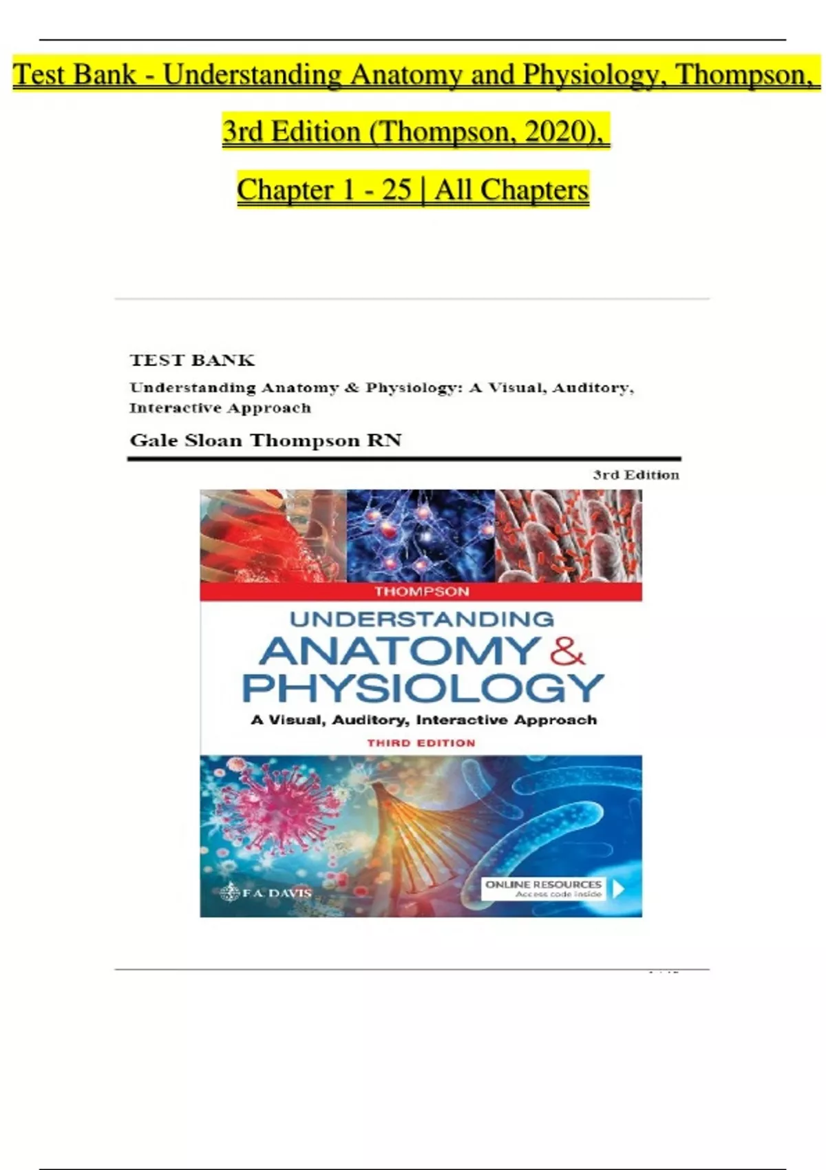 TEST BANK for Understanding Anatomy and Physiology A Visual, Auditory ...
