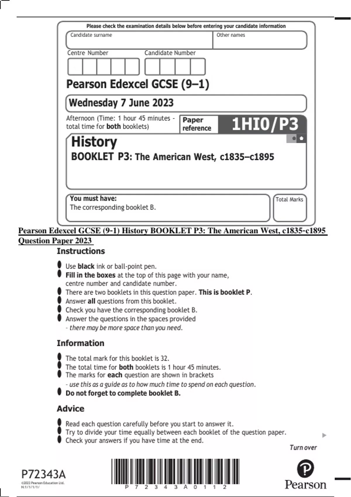 Pearson Edexcel GCSE (9–1) History BOOKLET P3: The American West, c1835 ...