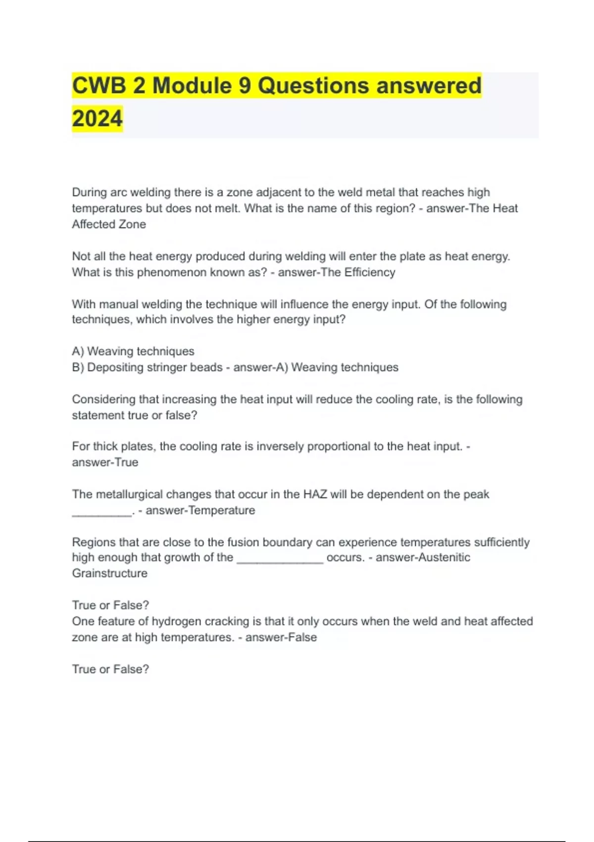 CWB 2 Module 9 Questions answered 2024 - CWB 2 Module 9 - Stuvia US