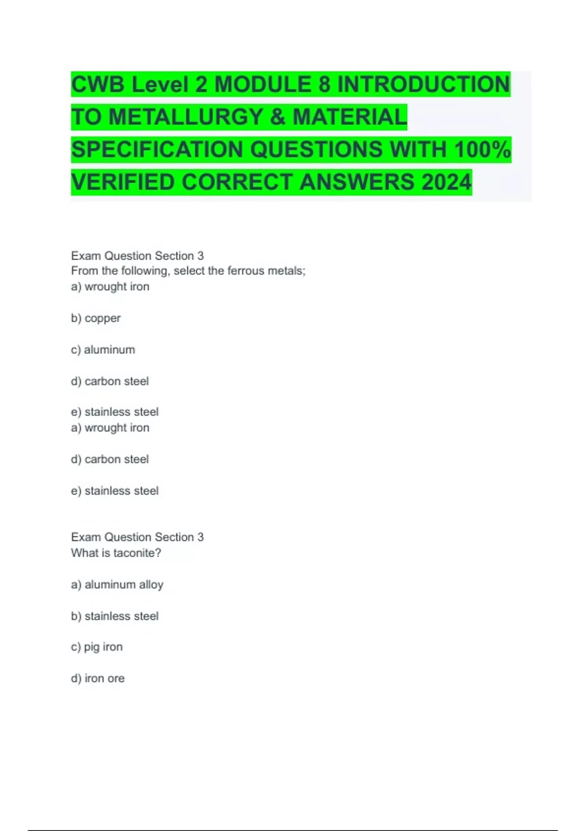 CWB Level 2 MODULE 8 INTRODUCTION TO METALLURGY & MATERIAL ...