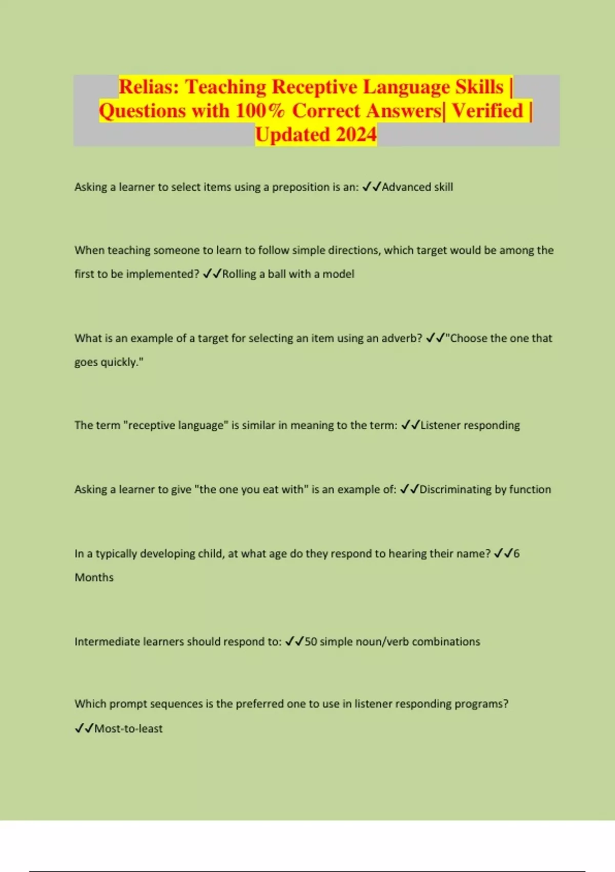 Relias: Teaching Receptive Language Skills | Questions with 100% ...