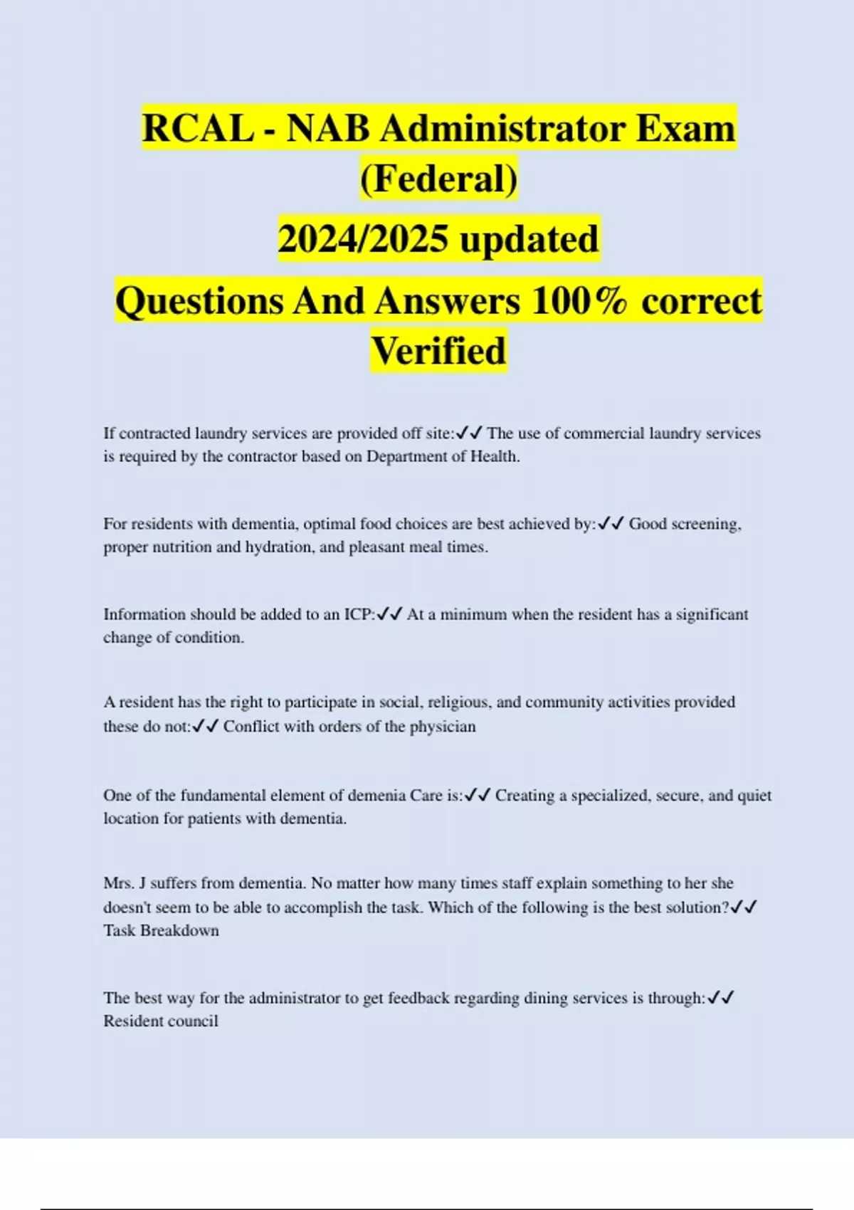 RCAL - NAB Administrator Exam (Federal) 2024/2025 updated Questions And ...
